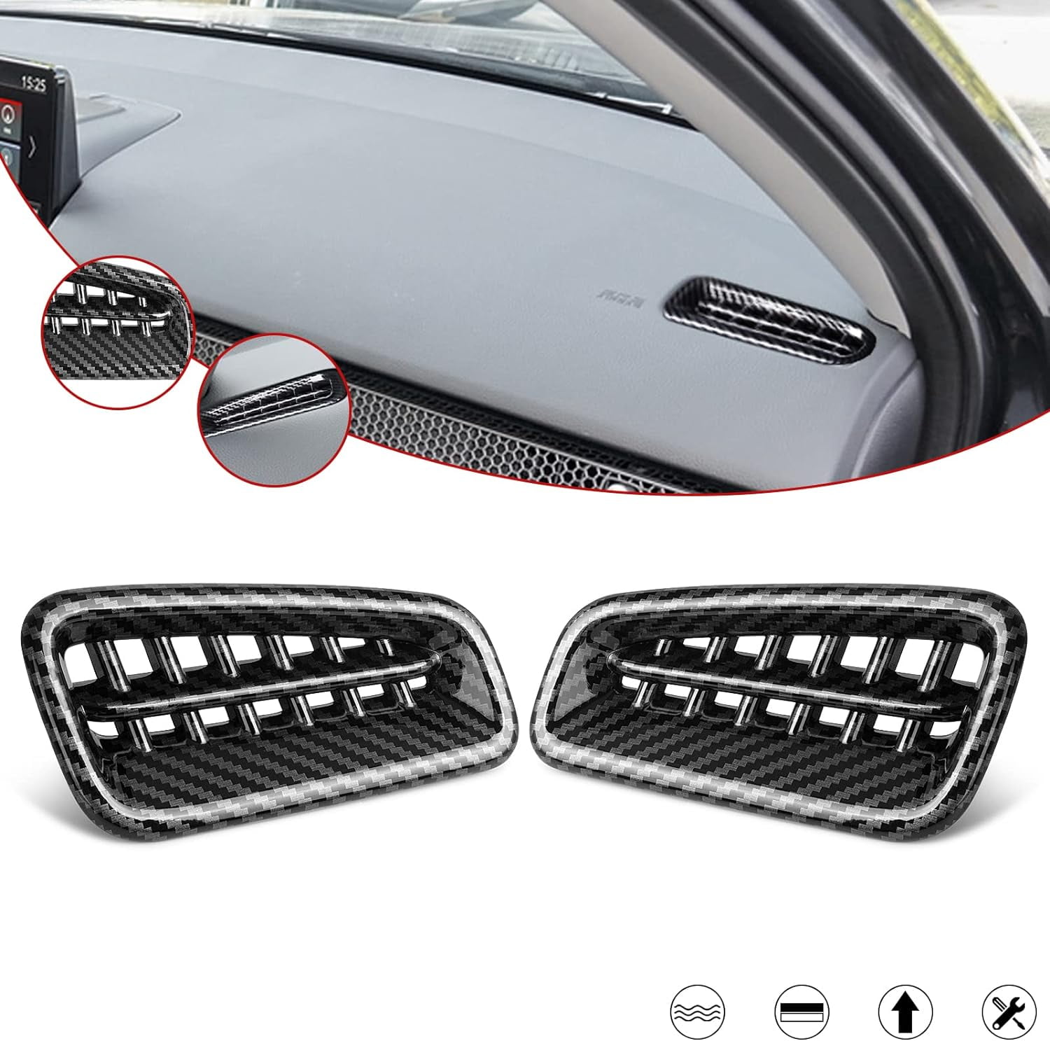 Xotic Tech Dashboard Side Air Vent AC Outlet Cover Trim, Carbon Fiber ...