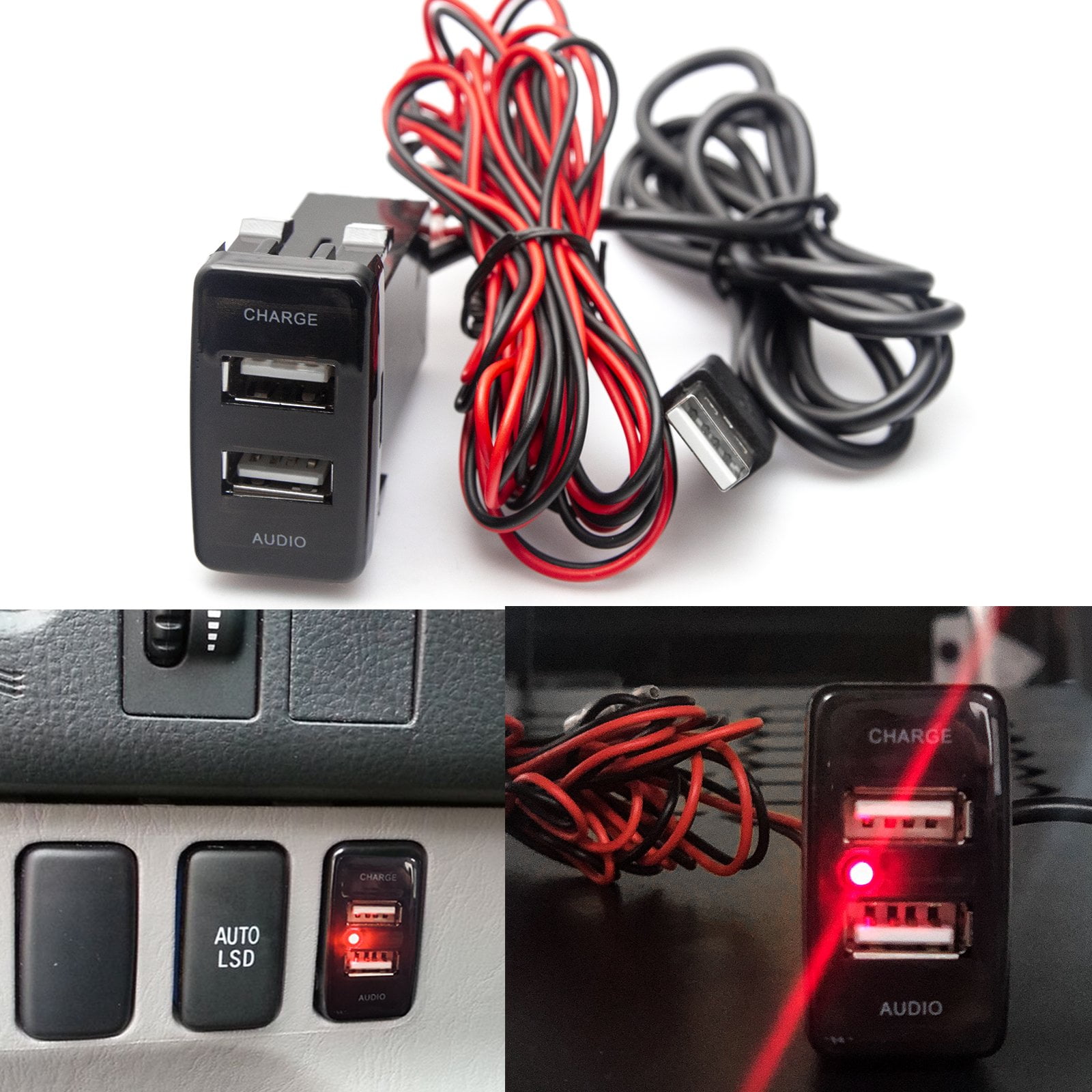 Xotic Tech Dual USB Car Charger Socket with Audio Input Port for Toyota ...