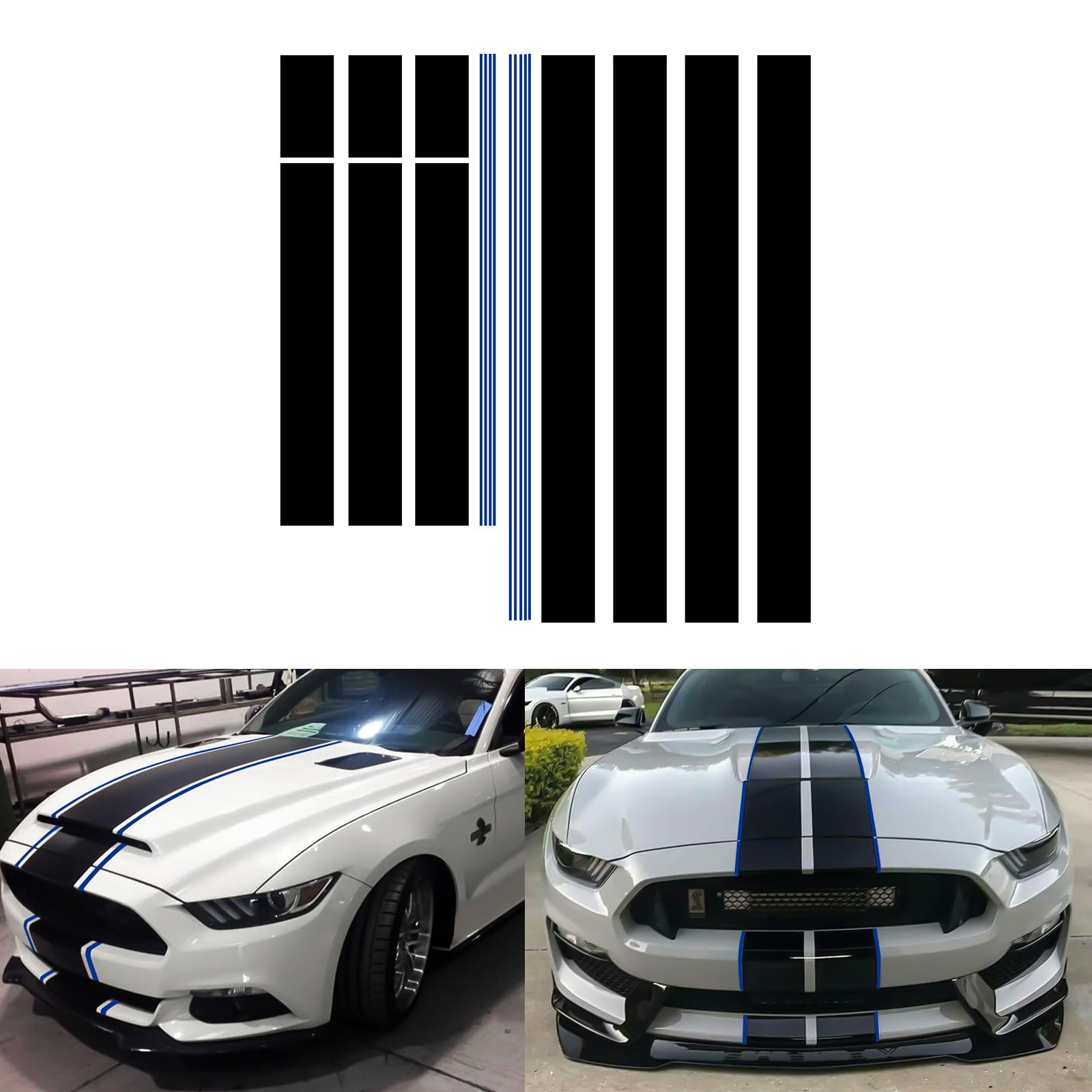 Xotic Tech Glossy Black w/Blue Vinyl Racing Stripe Car Hood Graphics ...