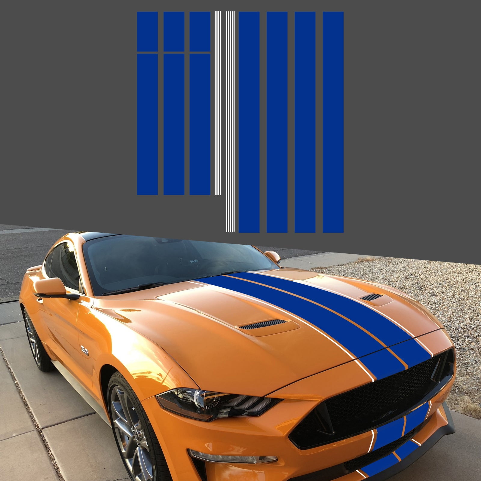Xotic Tech Glossy Blue w/White Vinyl Racing Stripe Car Hood Graphics ...