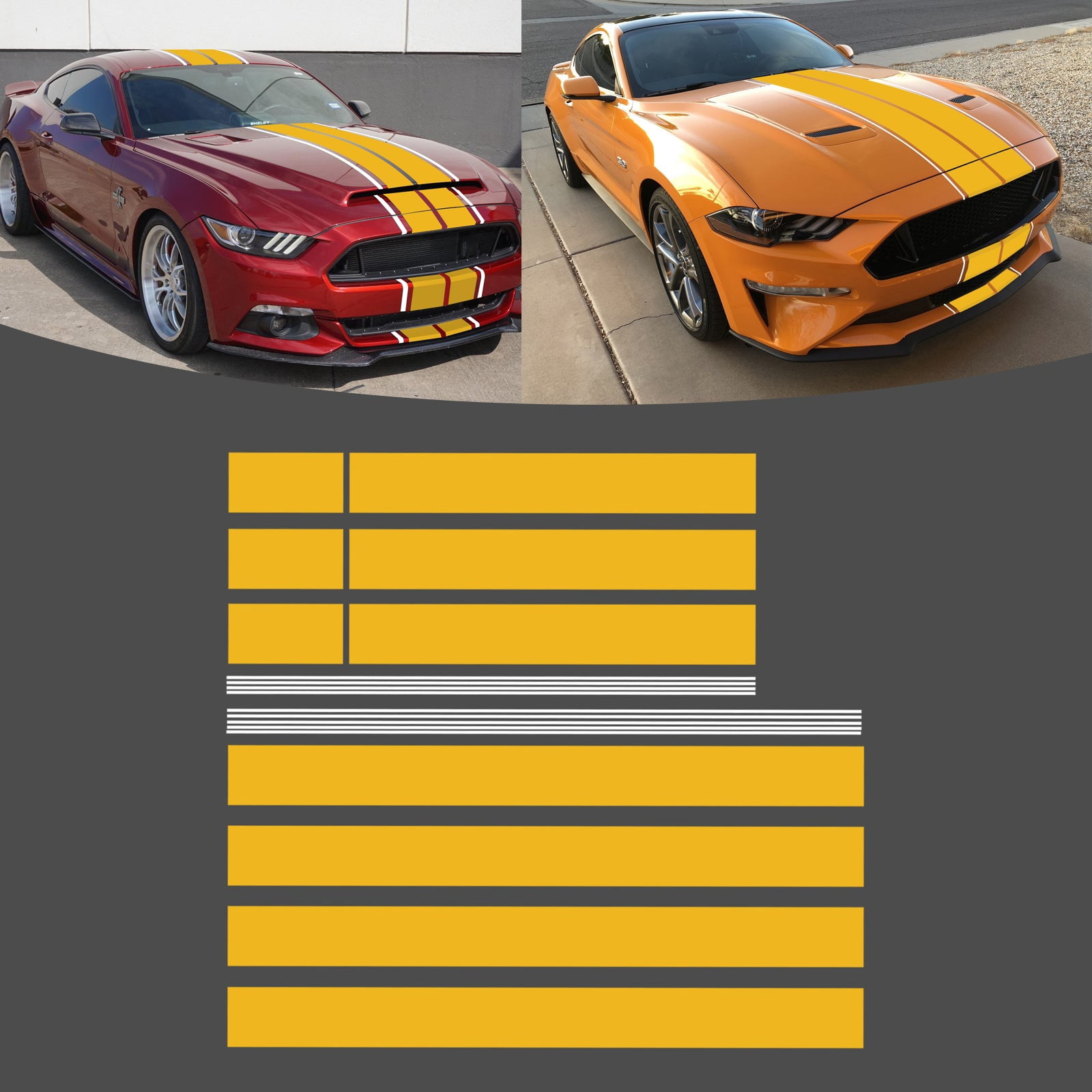 Xotic Tech Glossy Yellow w/White Vinyl Racing Stripe Car Hood Graphics ...