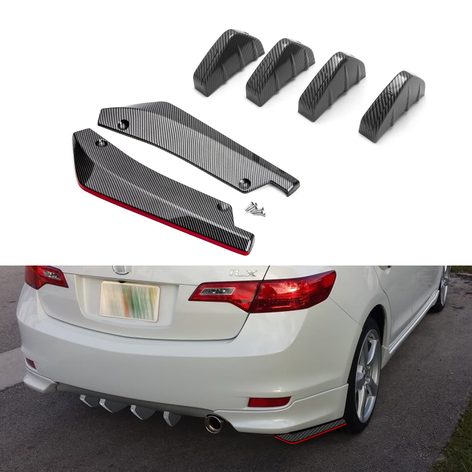 Xotic Tech JDM 6pcs Rear Bumper Side Fender Skirt Lip Canard Splitter ...