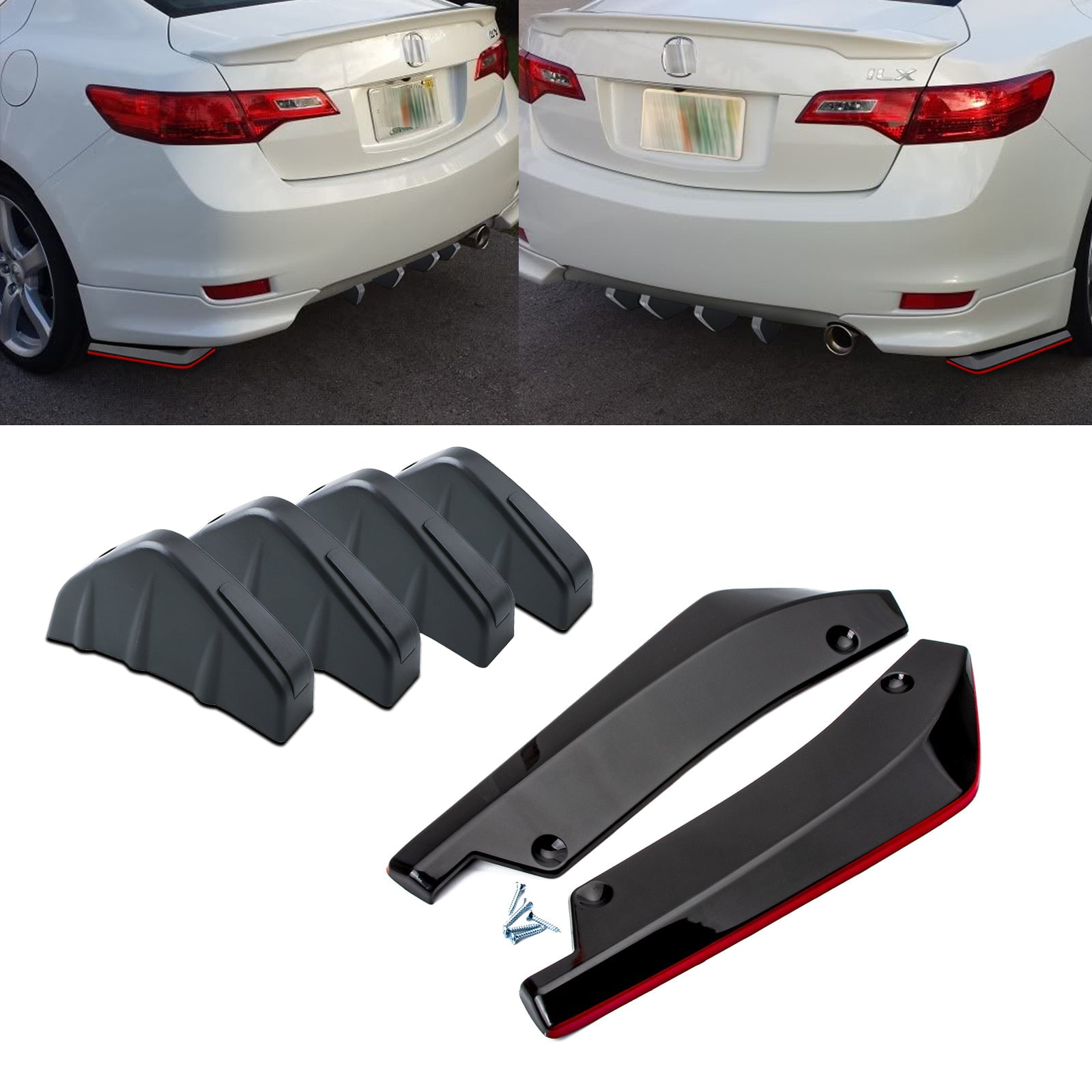 Xotic Tech JDM 6pcs Rear Bumper Side Fender Skirt Lip Canard Splitter ...