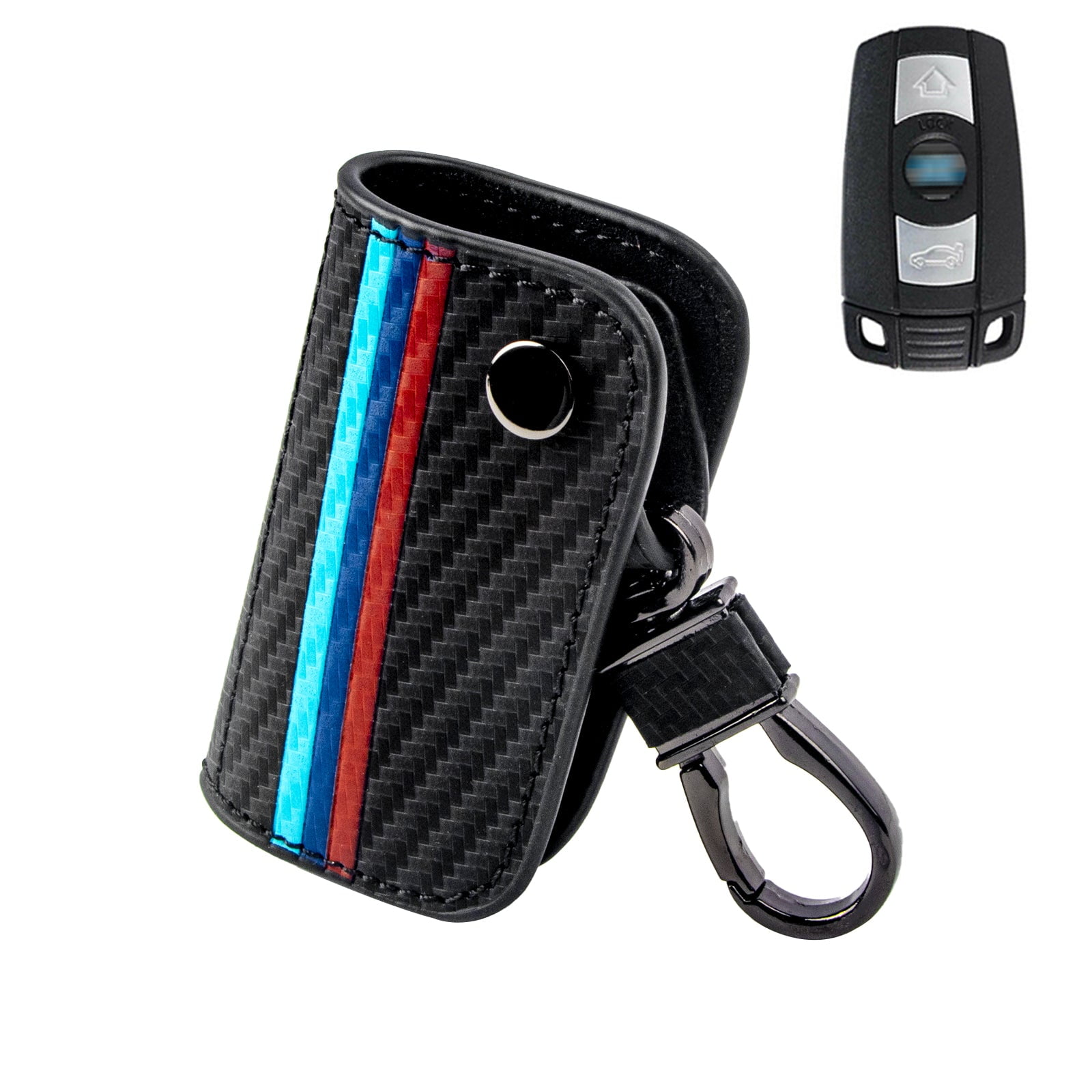 Xotic Tech M-Colored Stripe Carbon Fiber Leather Remote Key Fob Cover ...