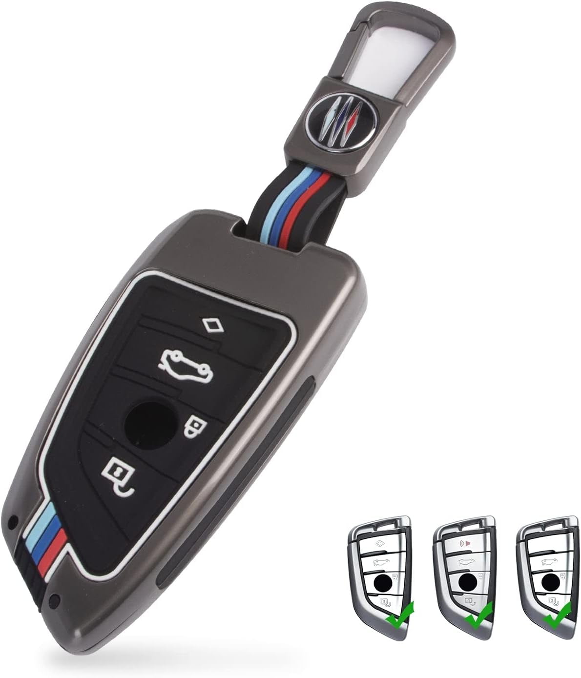 Xotic Tech M-Colored Stripe Gunmetal Grey Metal Key Fob Cover Shell ...