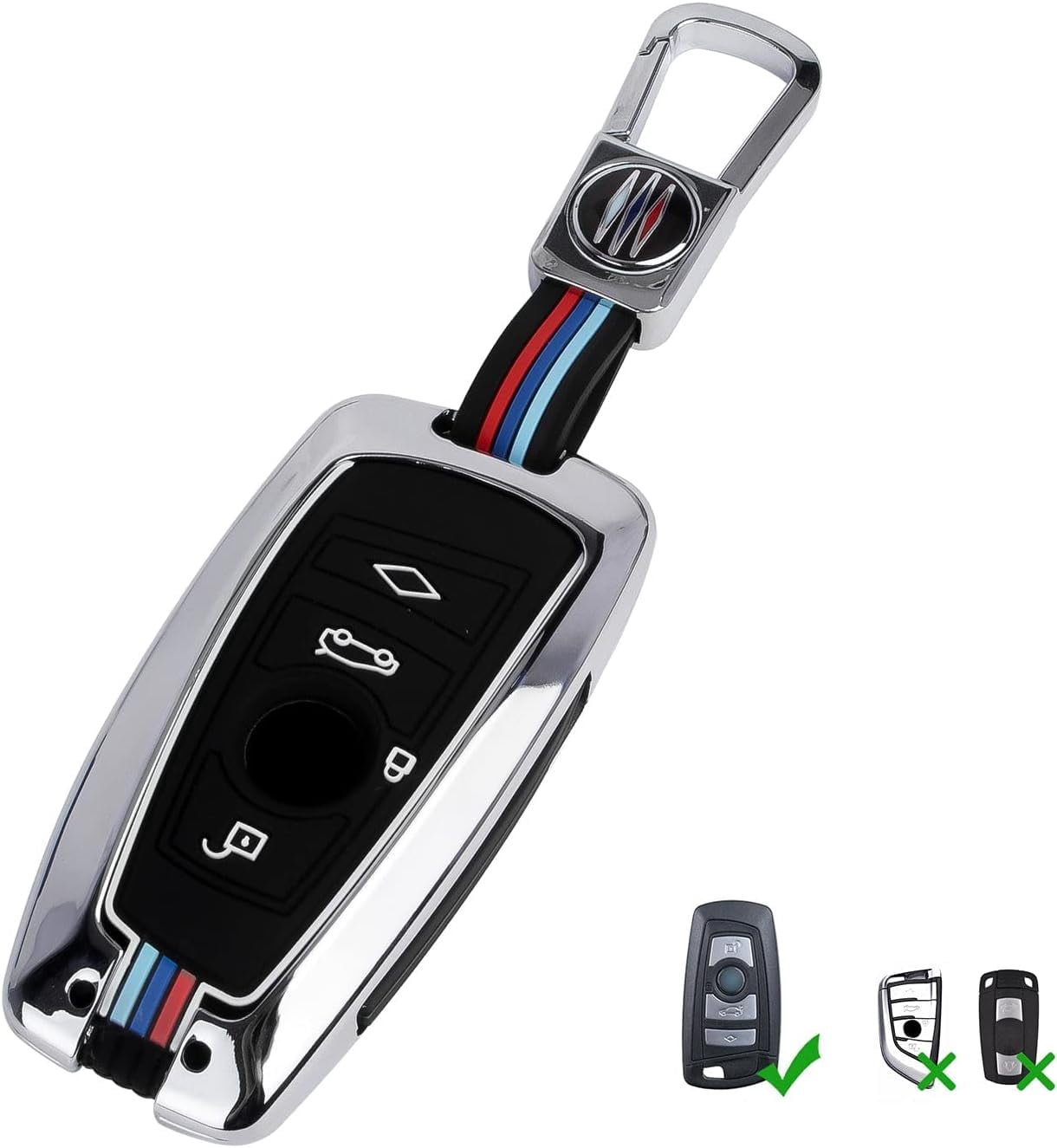 Xotic Tech M-Colored Stripe Silver Metal Key Fob Cover Shell Case w ...