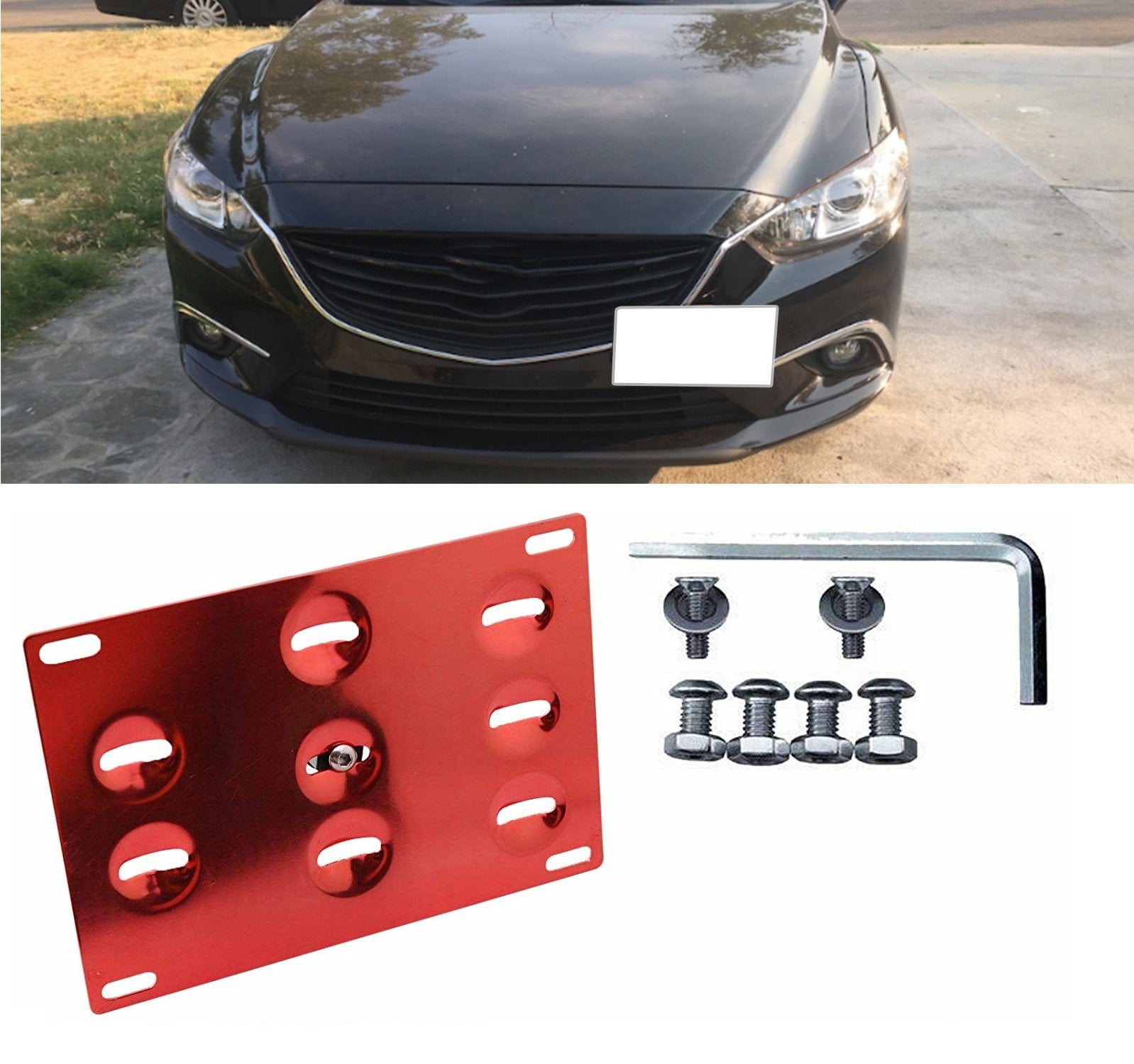 Xotic Tech Red JDM Tow License Plate Bumper Mount Bracket Kit for Mazda ...