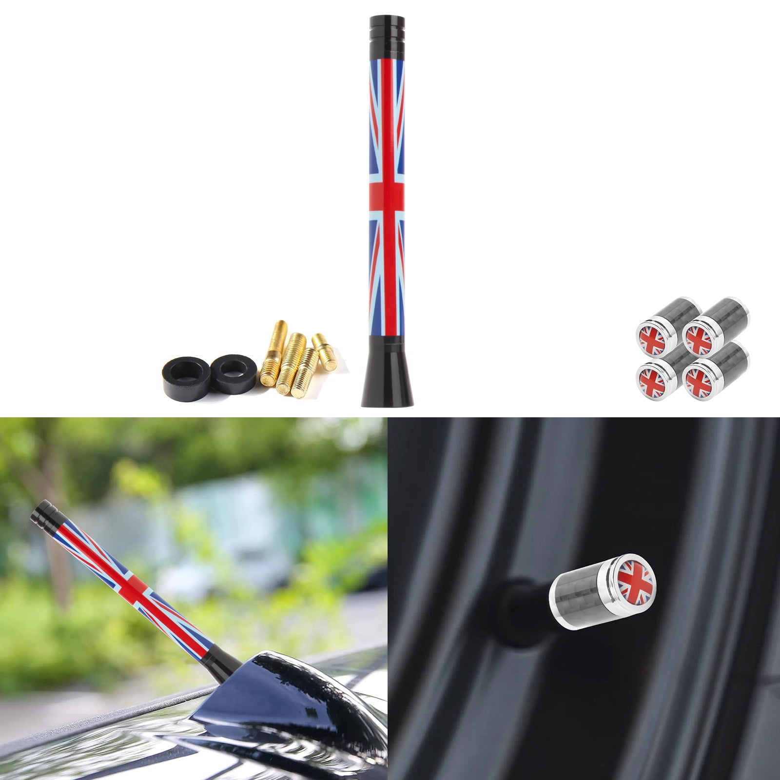Xotic Tech Set Car Long Antenna Red/Blue Union Jack Flag Theme w/Carbon ...