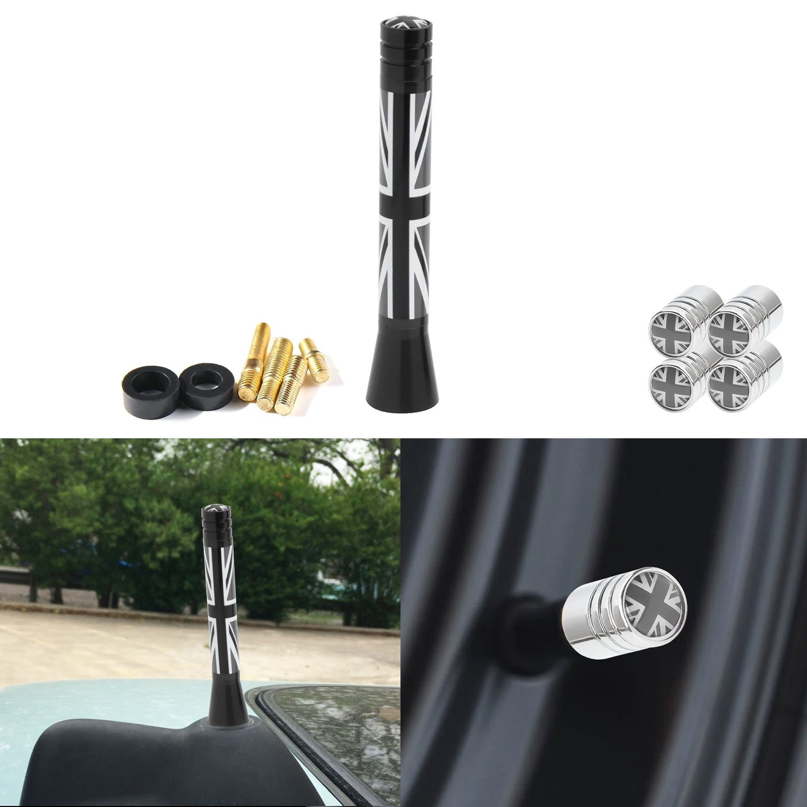 Xotic Tech Set Car Short Antenna Black/Gray Union Jack Flag Theme w ...