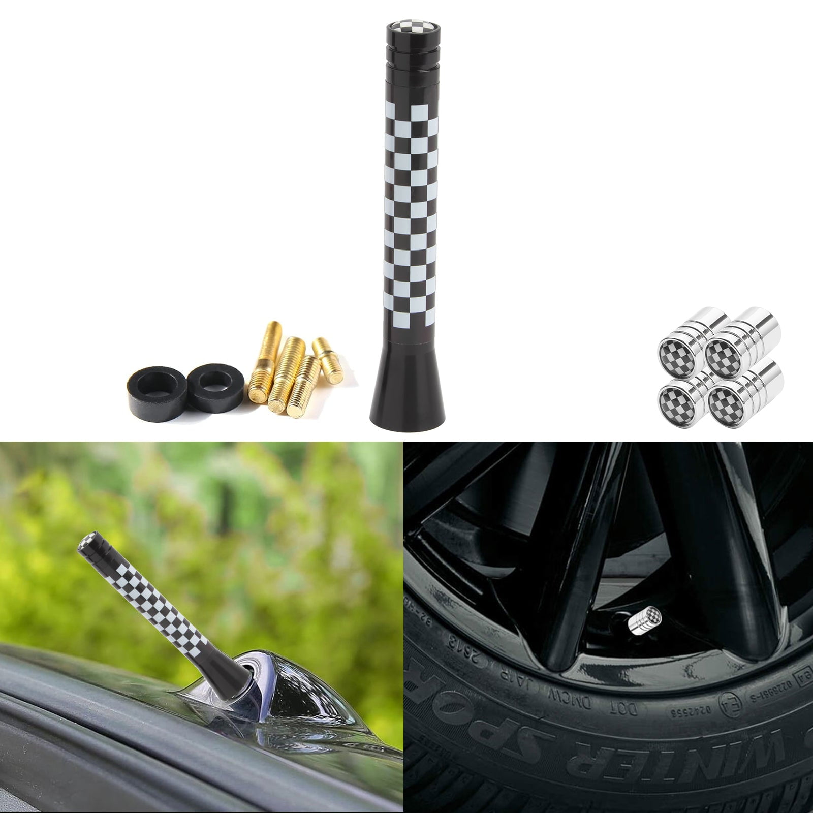 Xotic Tech Set Car Short Antenna Black/White Checkerboard Theme w ...