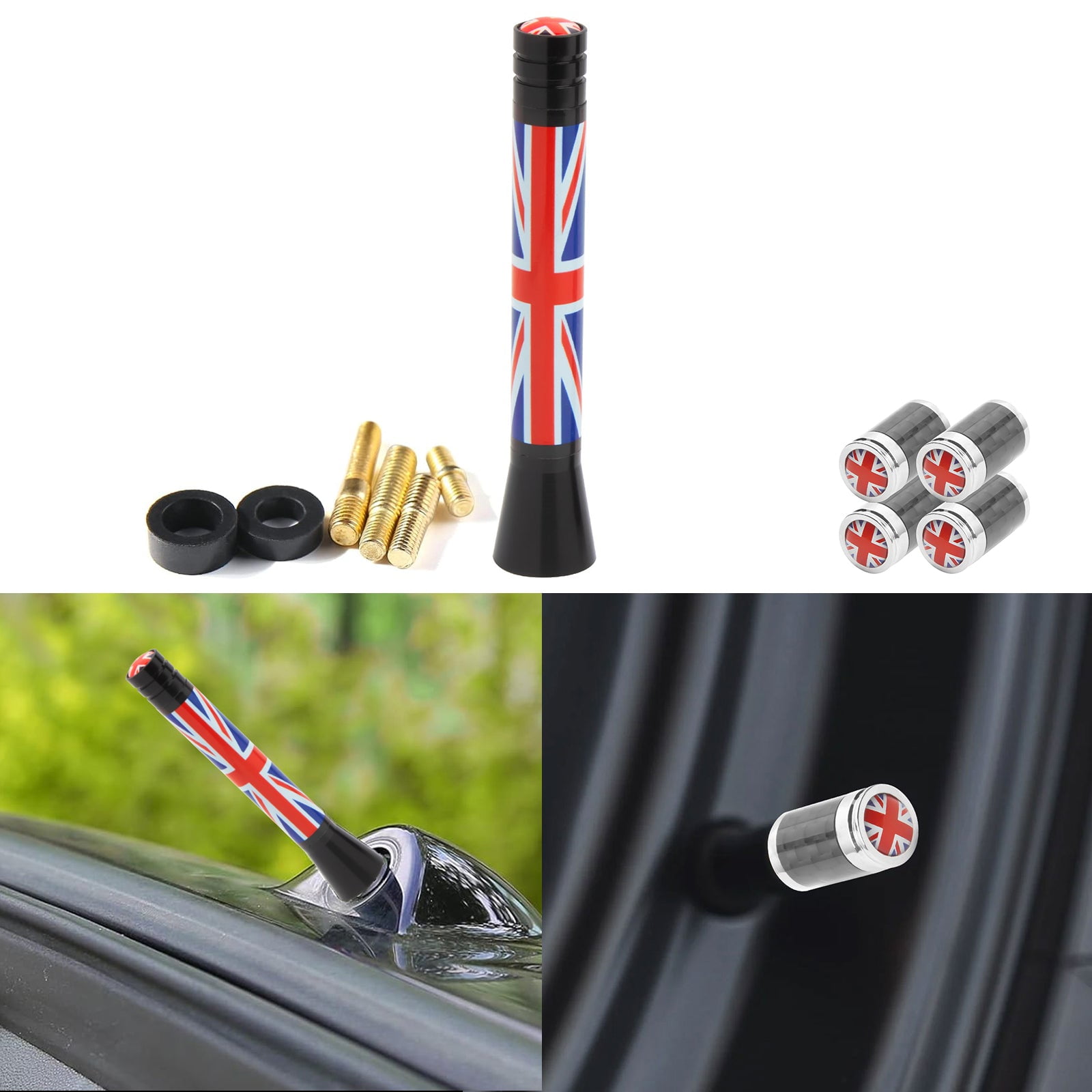 Xotic Tech Set Car Short Antenna Red/Blue Union Jack Flag Theme w ...
