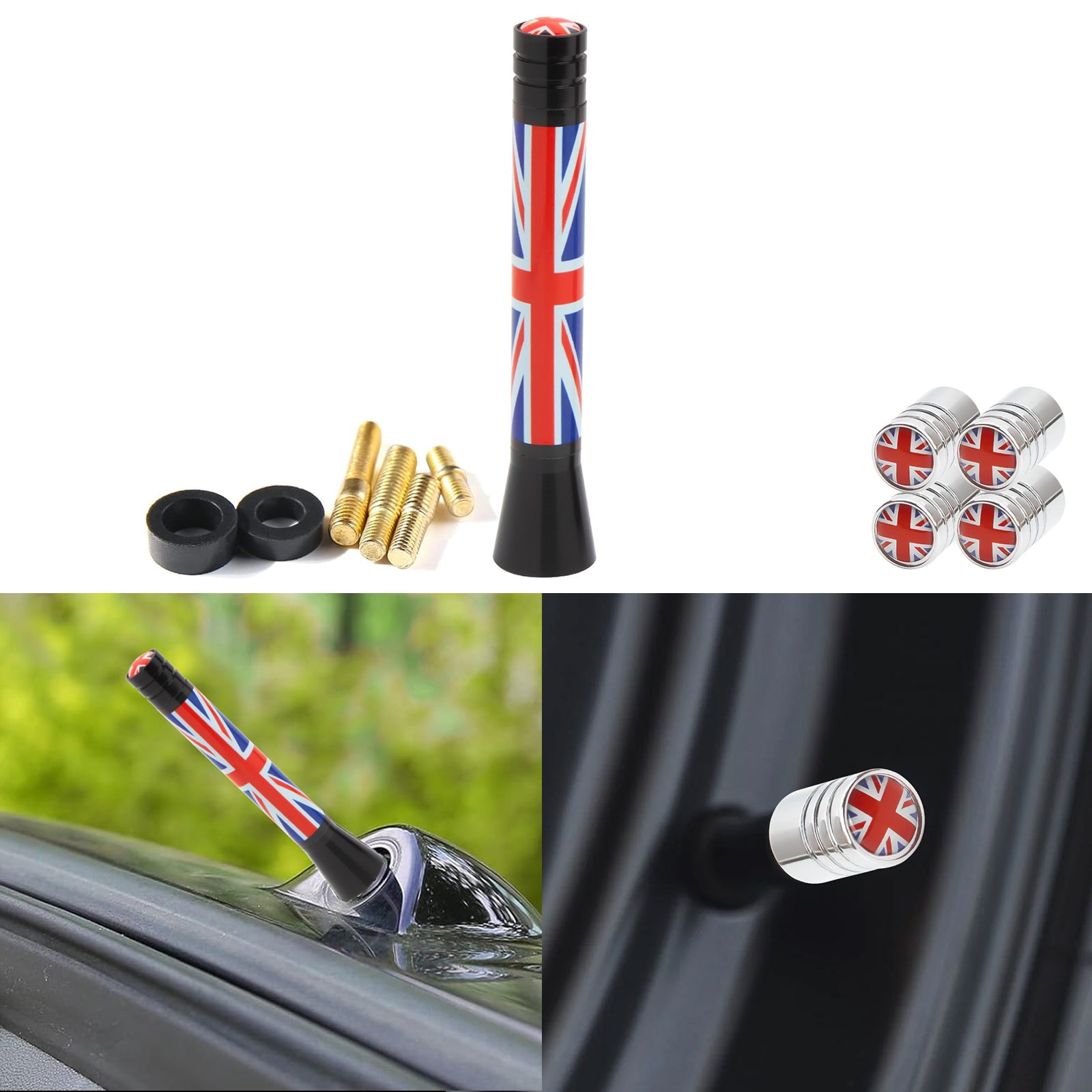 Xotic Tech Set Car Short Antenna Red/Blue Union Jack Flag Theme w ...