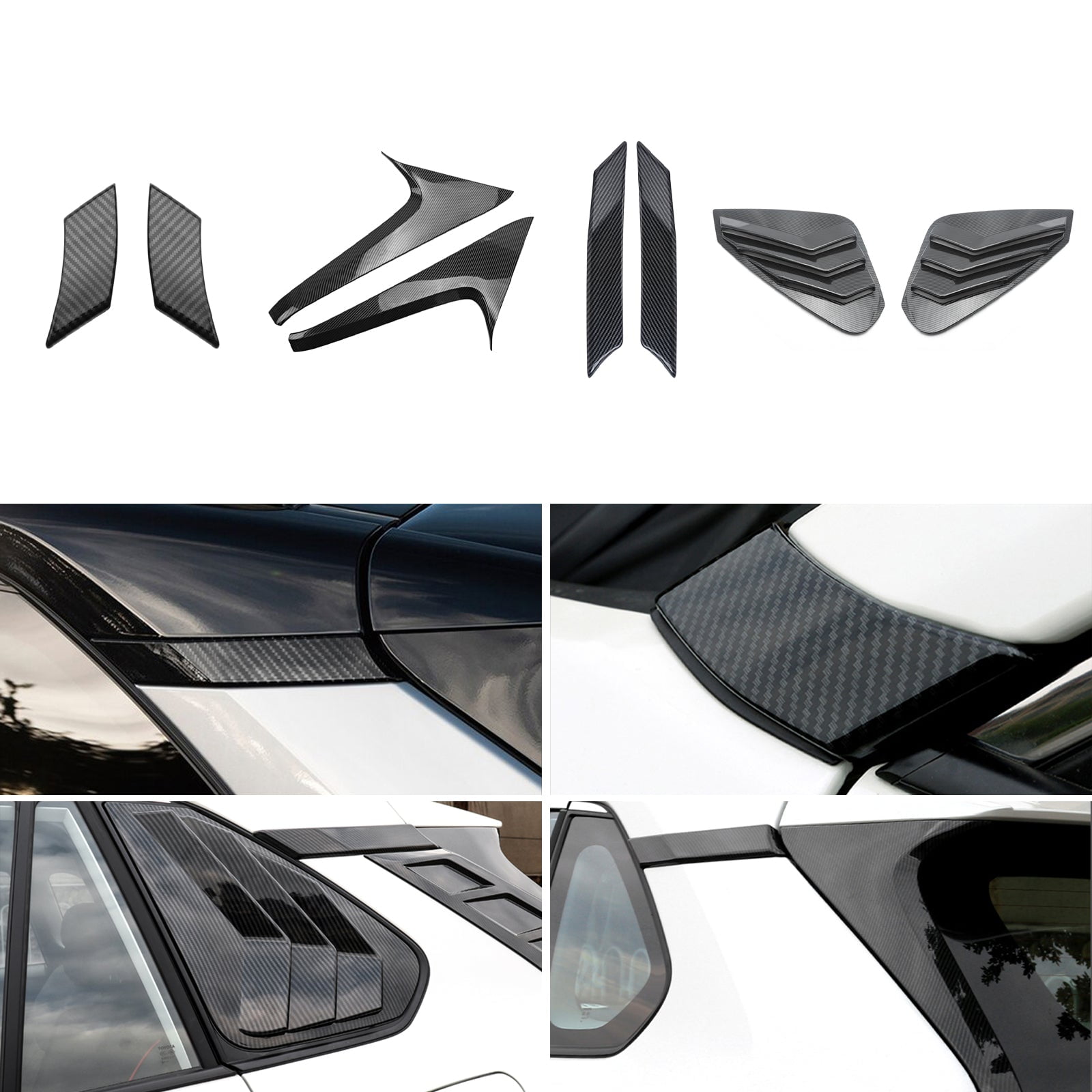 Xotic Tech Set Carbon Fiber Style Exterior Front Window A-Pillar Rear ...