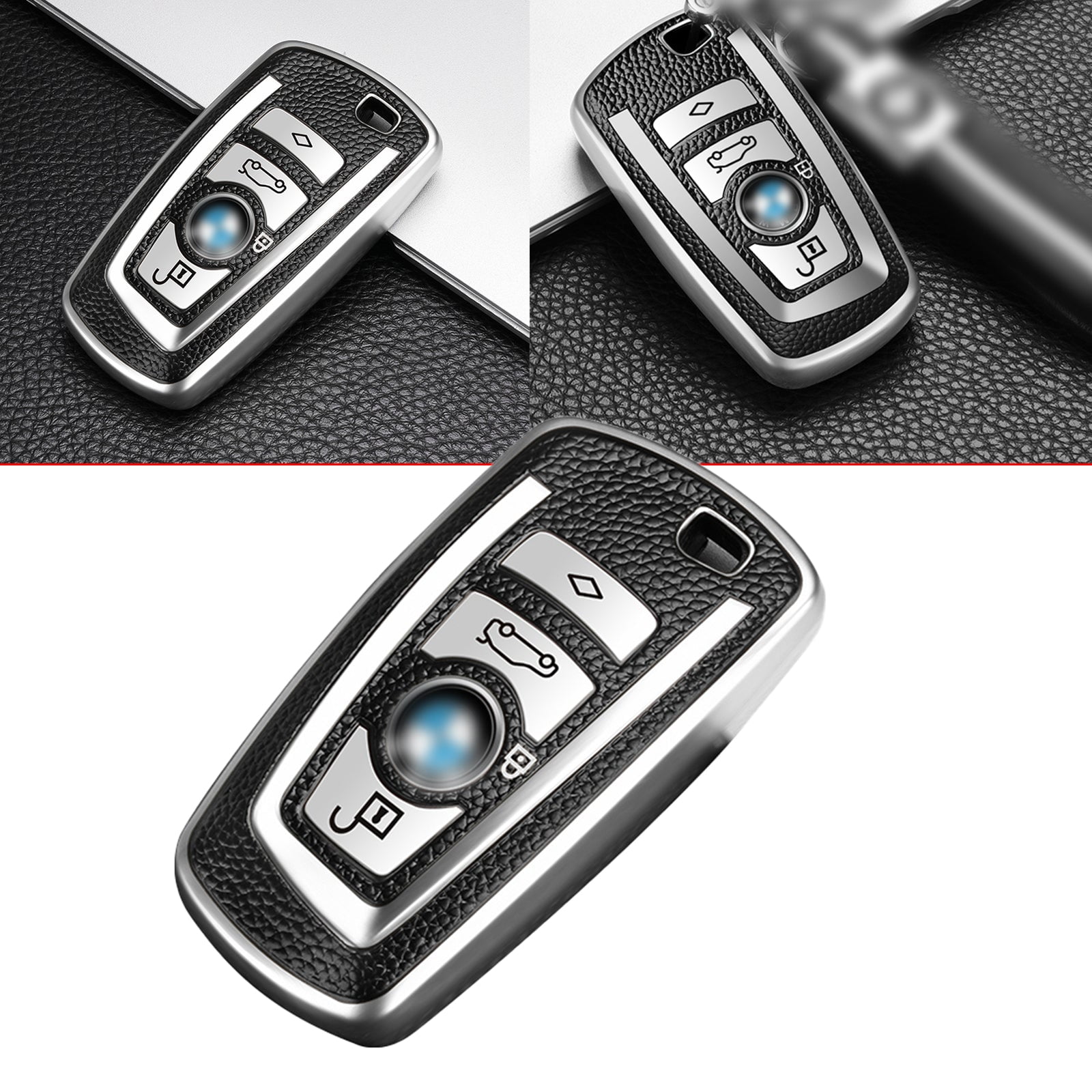 Xotic Tech Silver TPU Leather Full Protect Key Fob Case Cover ...