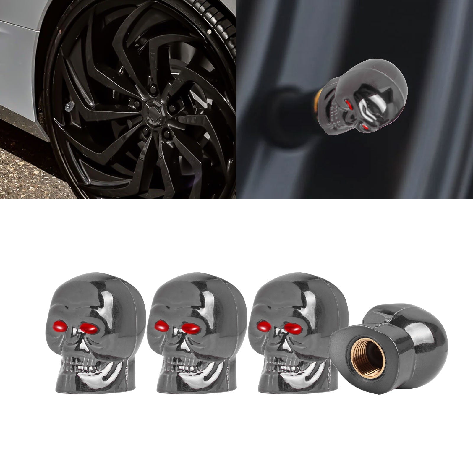 Xotic Tech Skull Tire Valve Stem Caps 4 Pack ABS Tire Valve Cap Set ...