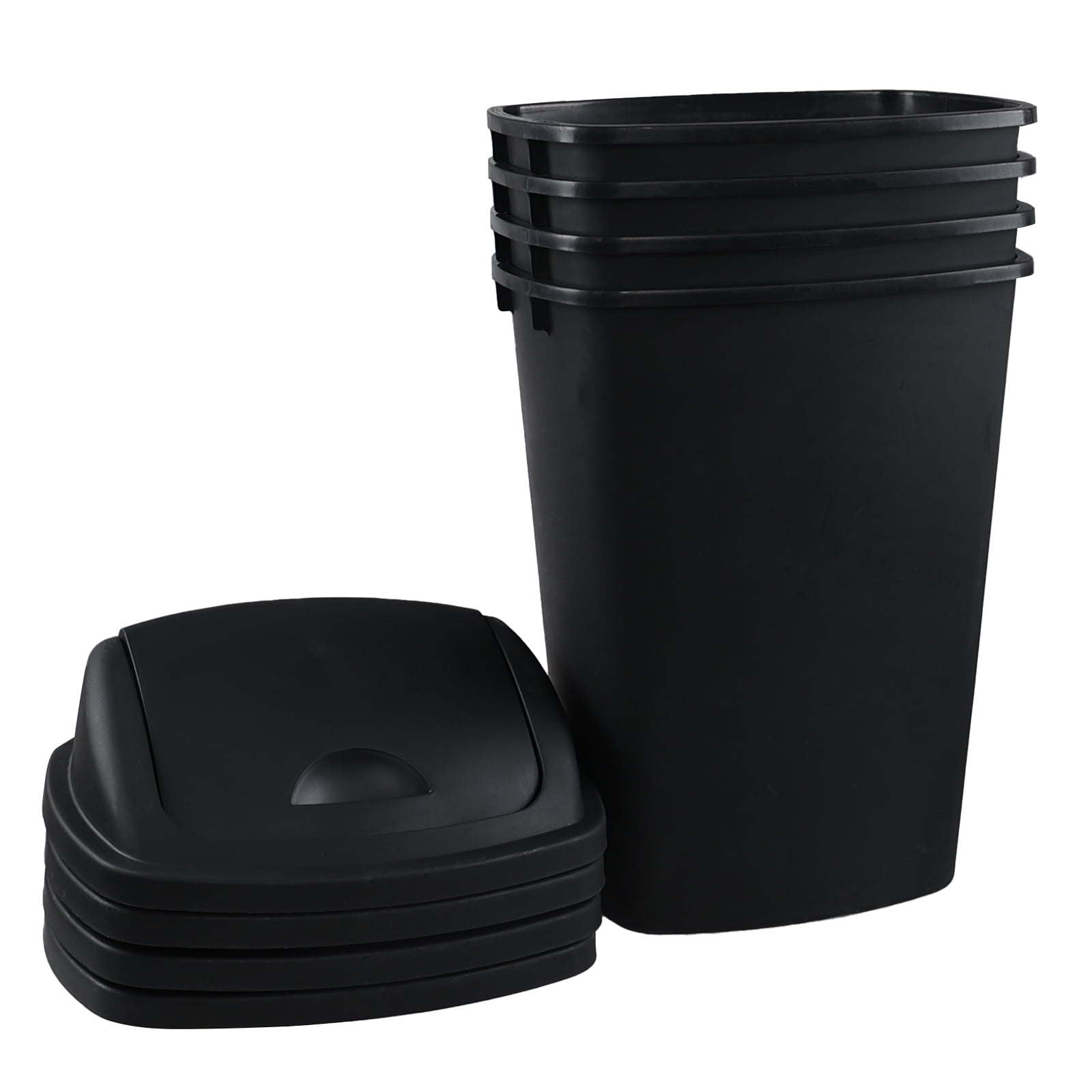 Xowine 13 Gallon Plastic Swing Top Trash Container, 4 Pack Black ...