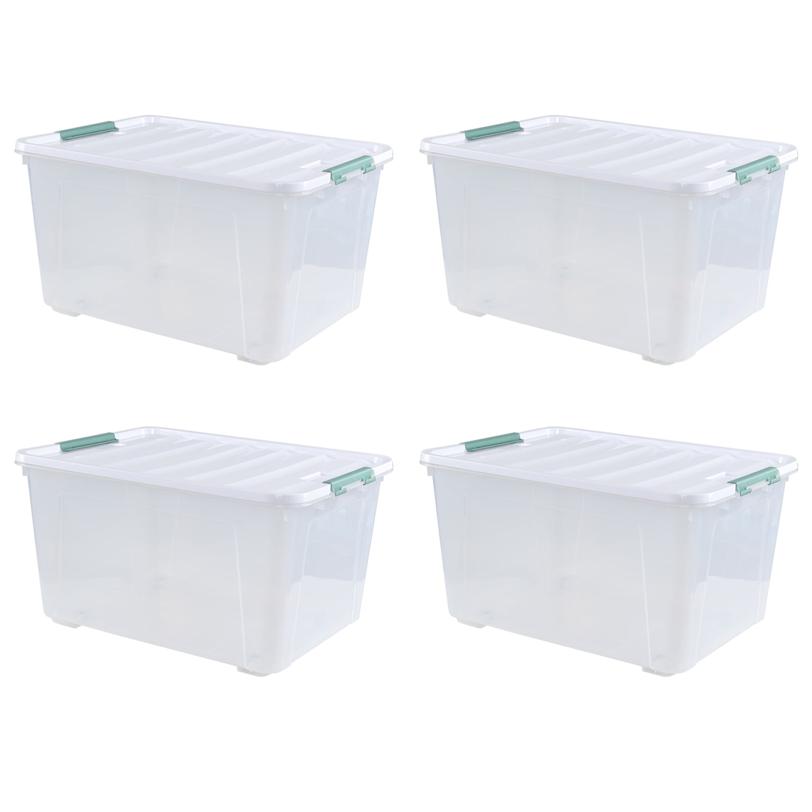 Xowine 80 L Large Plastic Storage Bins with Lids, 4 Pack Wheeled Clear ...