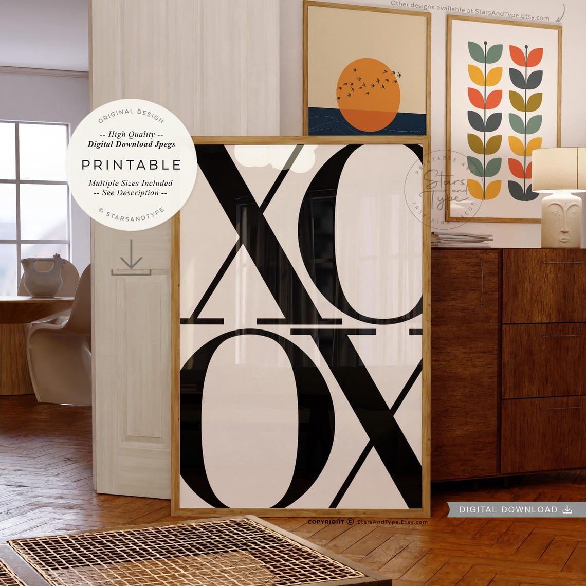 Xoxo Kisses Black White Typography Poster, Stretched Size 12x18 ...