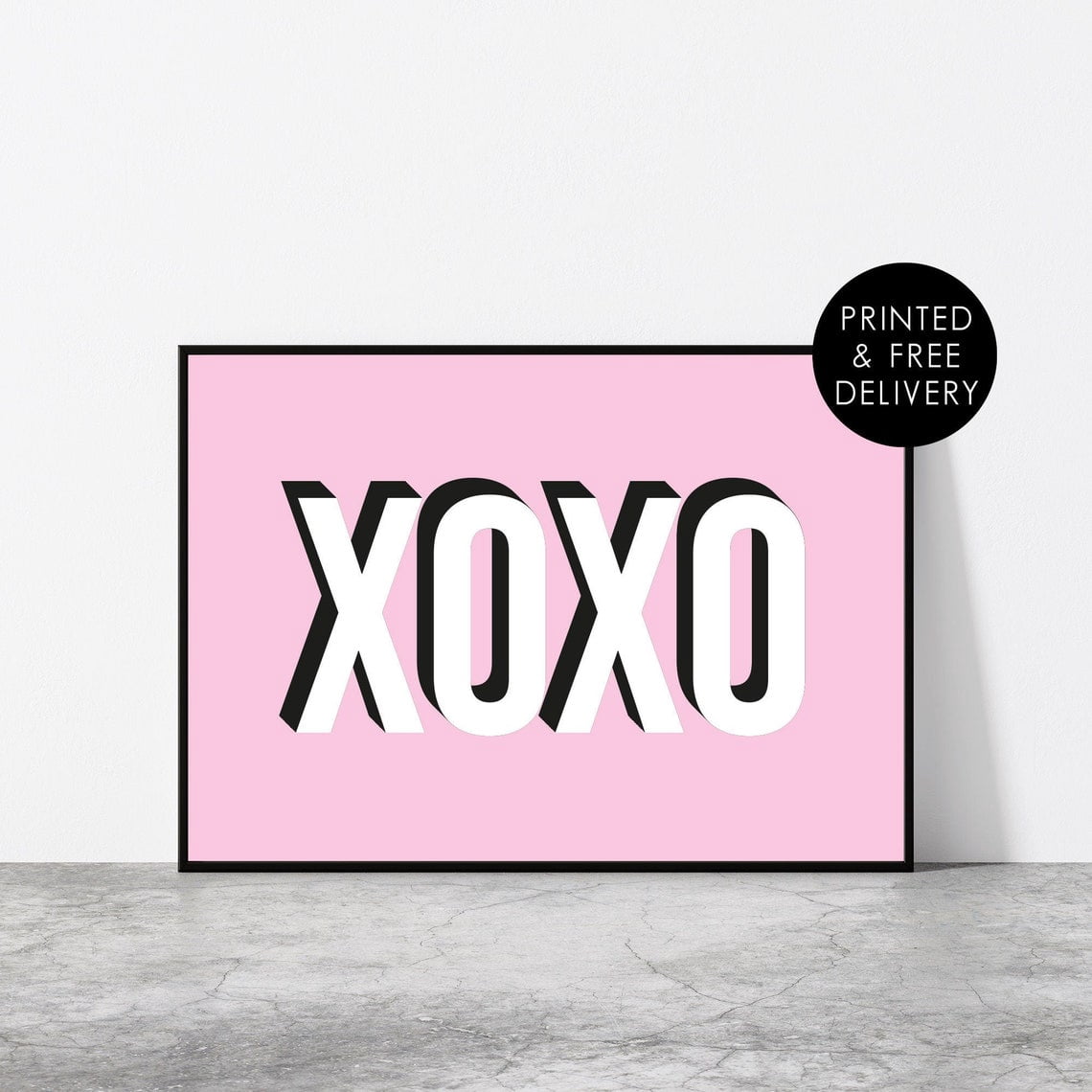 Xoxo Landscape Typography Pink Wall Poster, Hugs And Kisses Wall Poster ...