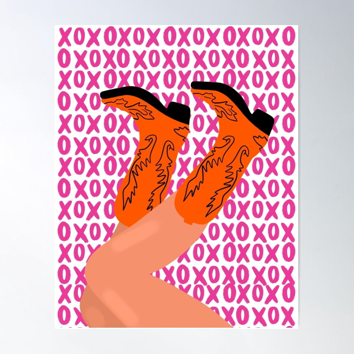 Xoxo Pink And Orange Cowboy Boots Poster Wall Art, Modern Wall Decor ...
