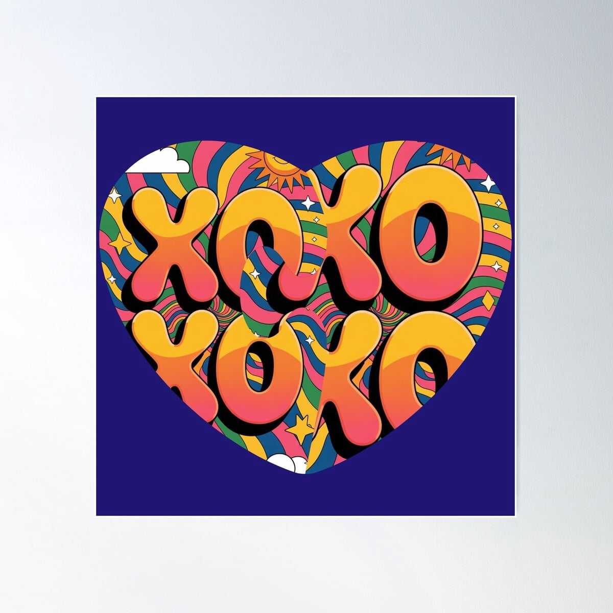 Xoxo Psychedelic Retro Love Design Poster Wall Art, Modern Wall Decor ...