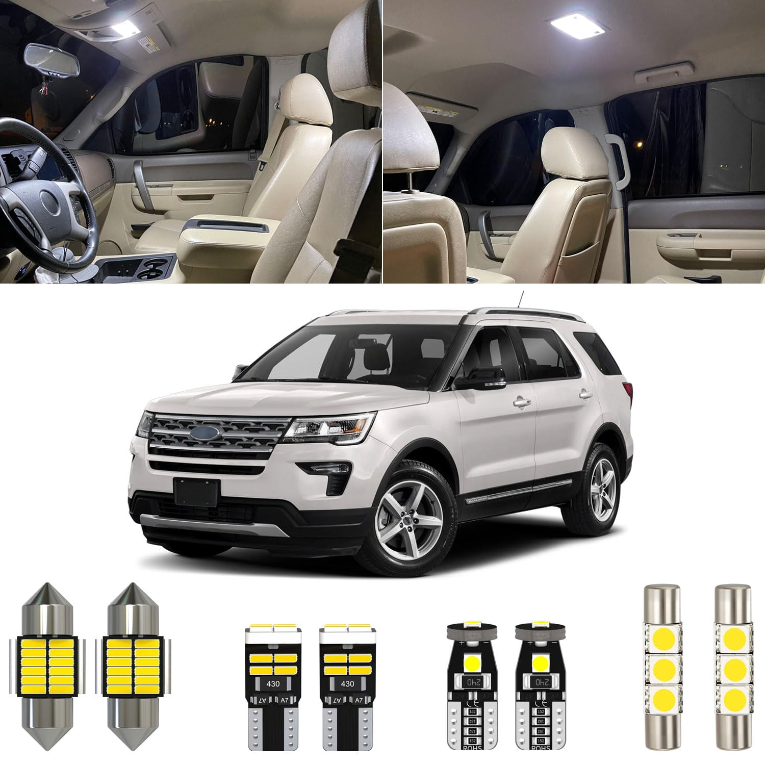Xpismii 11 Piece 6000K CI30 White Explorer Interior LED Lights Kit ...