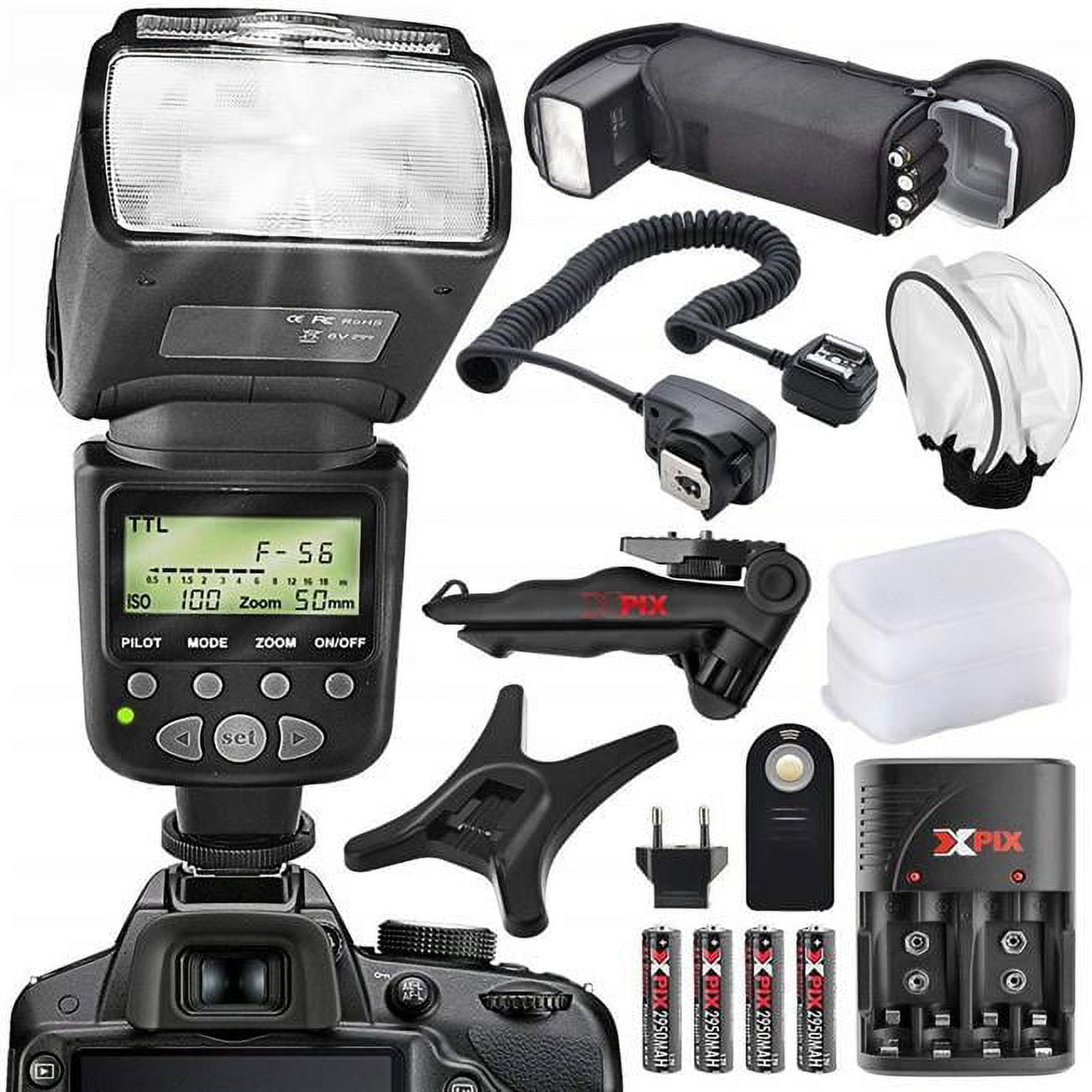 Xpix Pro Power Zoom Flash with LCD for Canon DSLR Cameras, Black, 1 ...