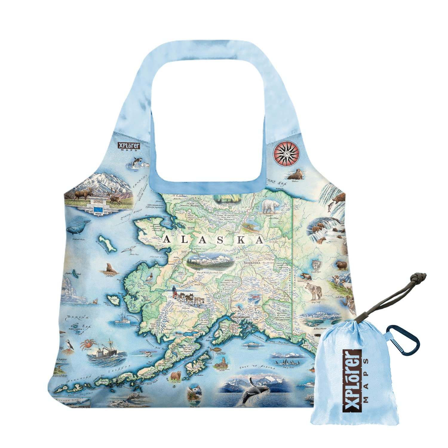 Xplorer Maps Alaska State Map Pouch Tote with Handles - Grocery ...