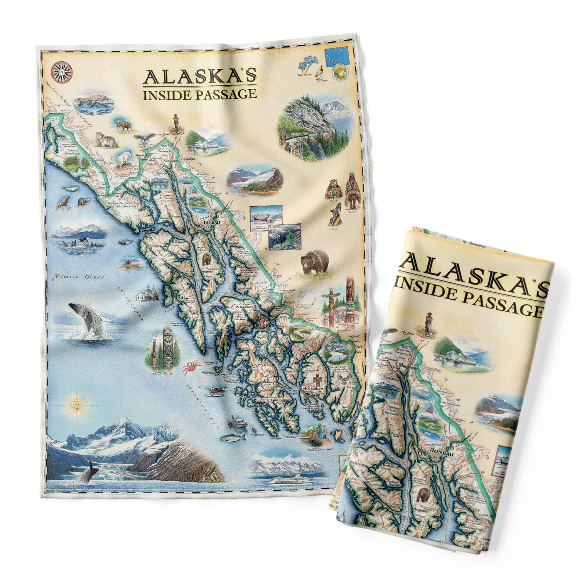 Xplorer Maps Alaska's Inside Passage Map Decorative Flour Sack Kitchen ...