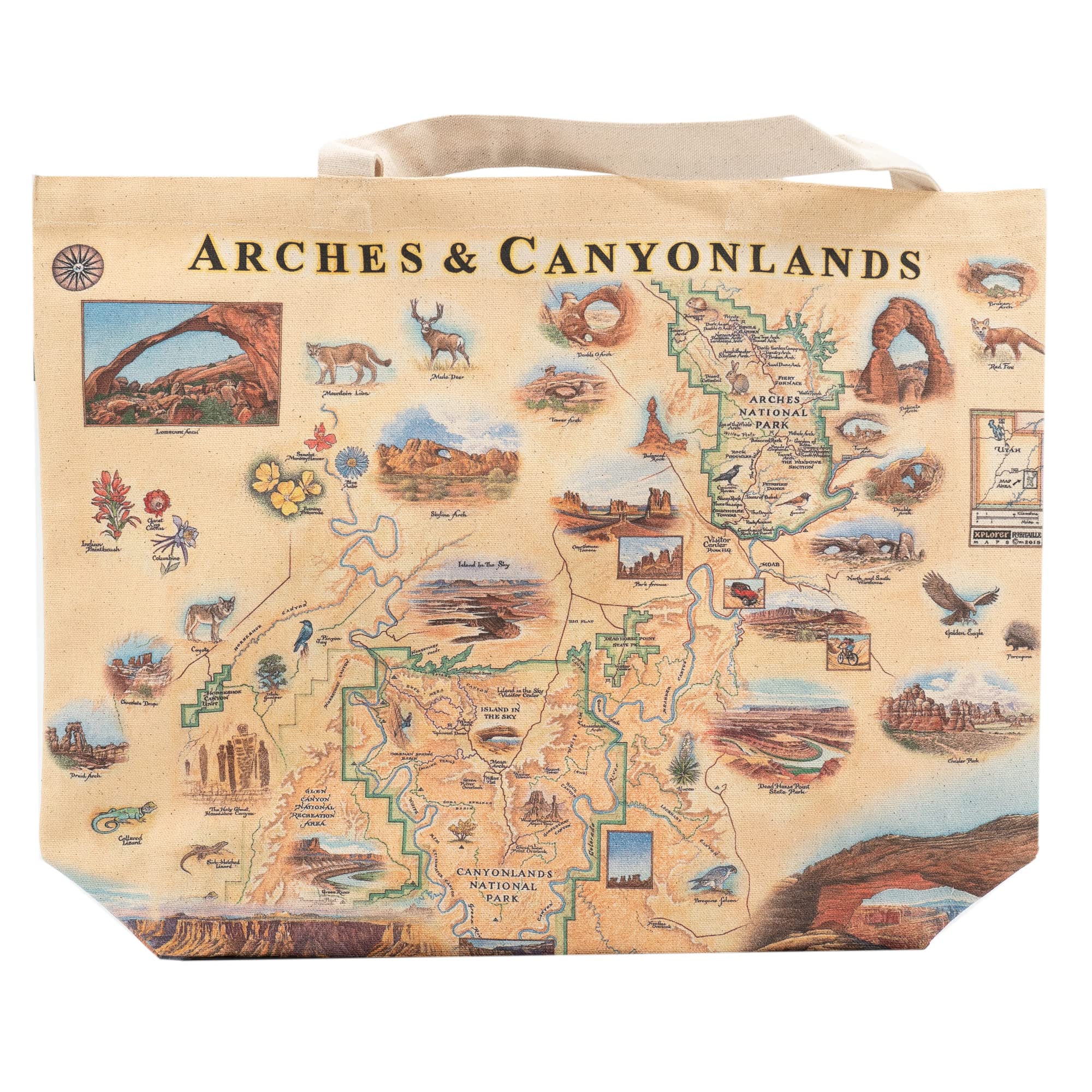 Xplorer Maps Arches & Canyonlands National Parks Map Canvas Tote Bag ...