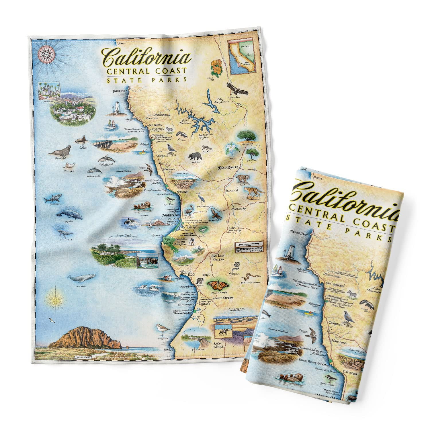 Xplorer Maps California Central Coast State Parks Map Decorative Flour Sack Kitchen Tea Towel ...