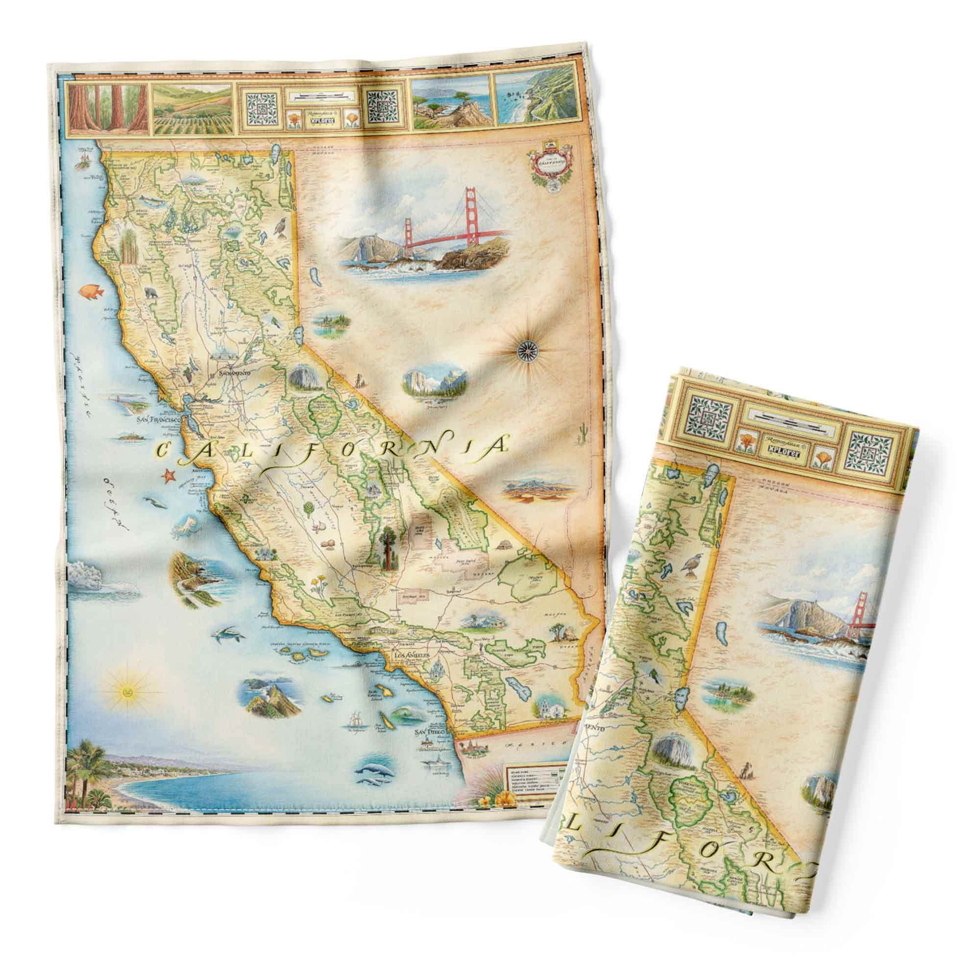 Xplorer Maps California State Map Decorative Flour Sack Kitchen Tea ...