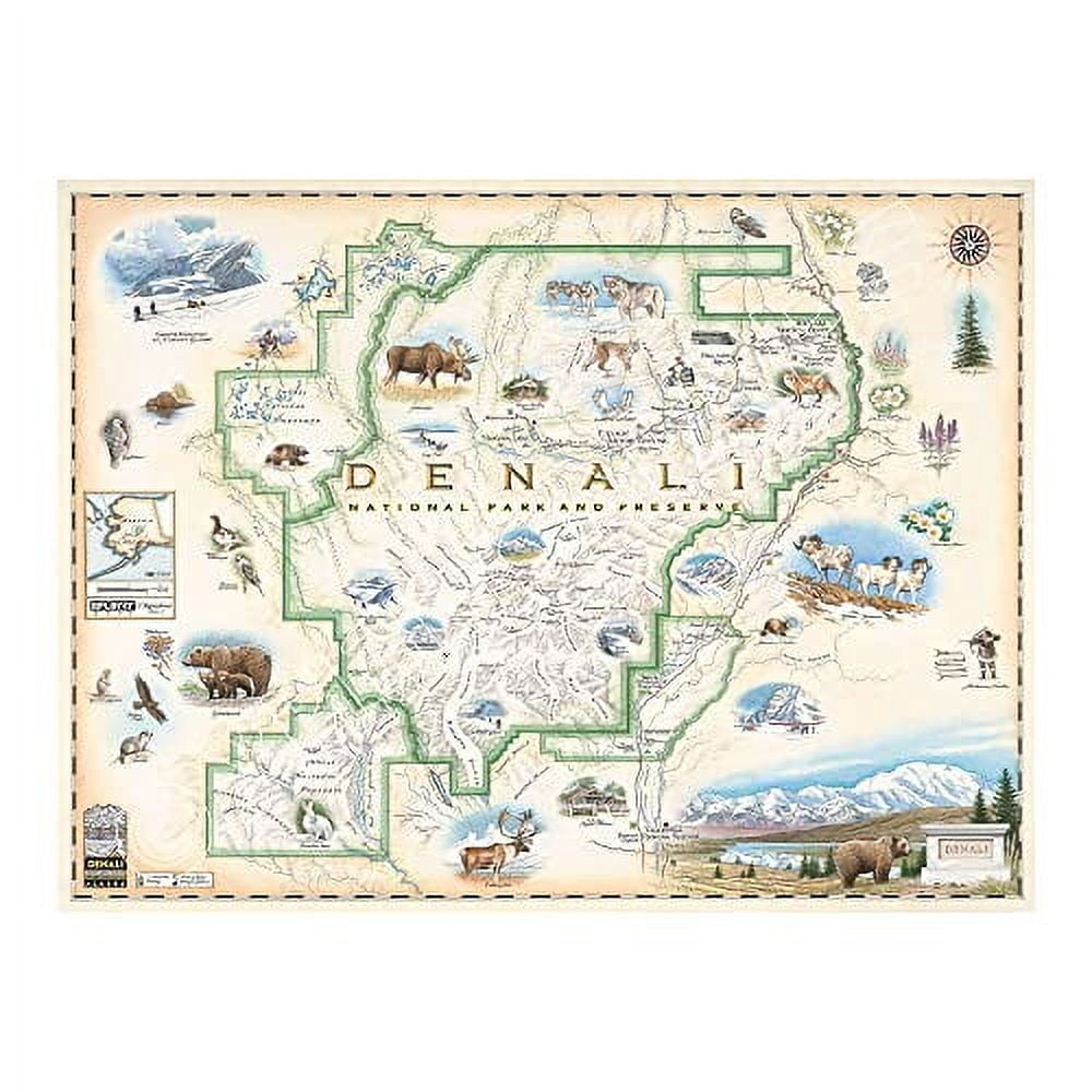 Xplorer Maps Denali National Park Hand-Drawn Map - Authentic 24x18 ...