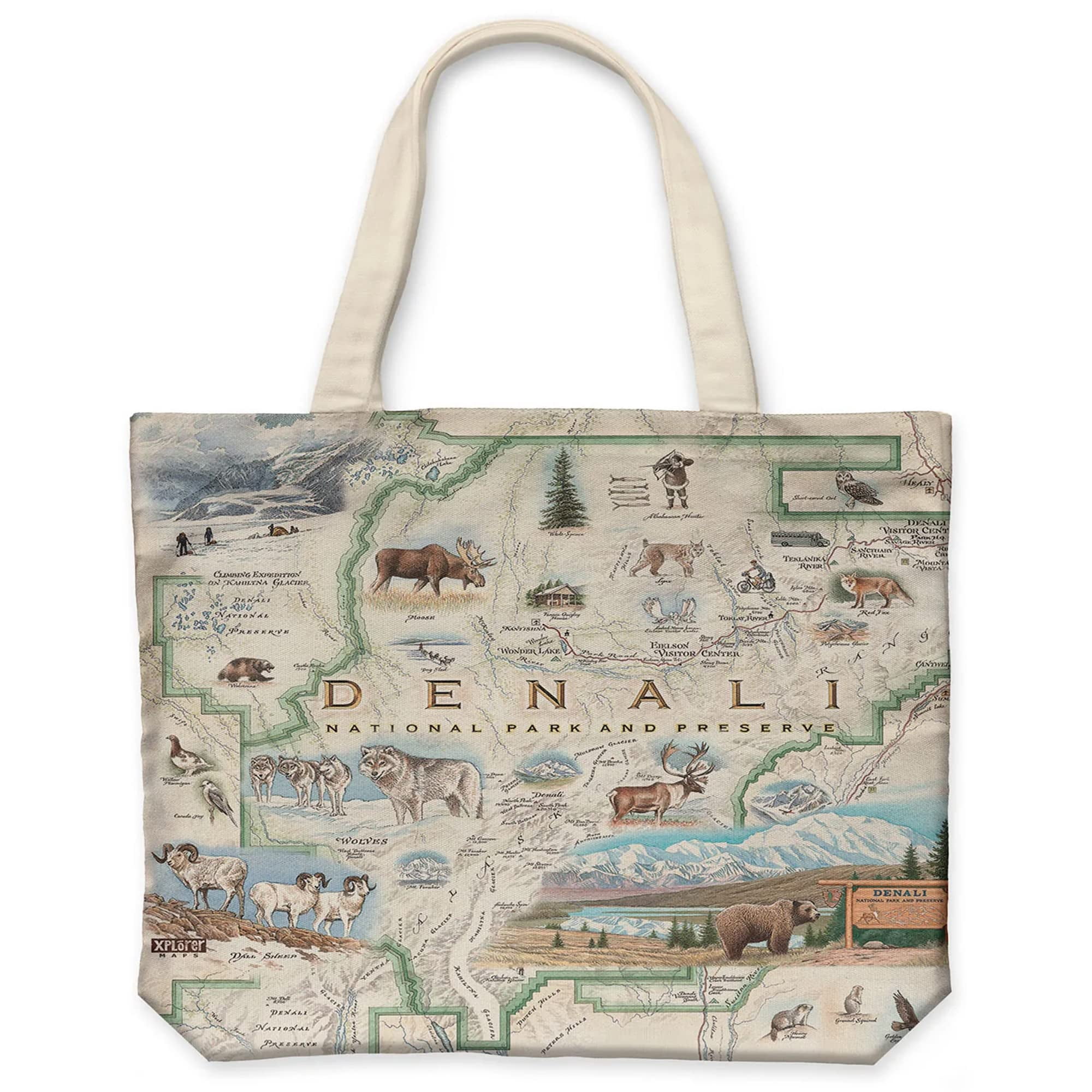 Xplorer Maps Denali National Park Map Canvas Tote Bag with Handles ...