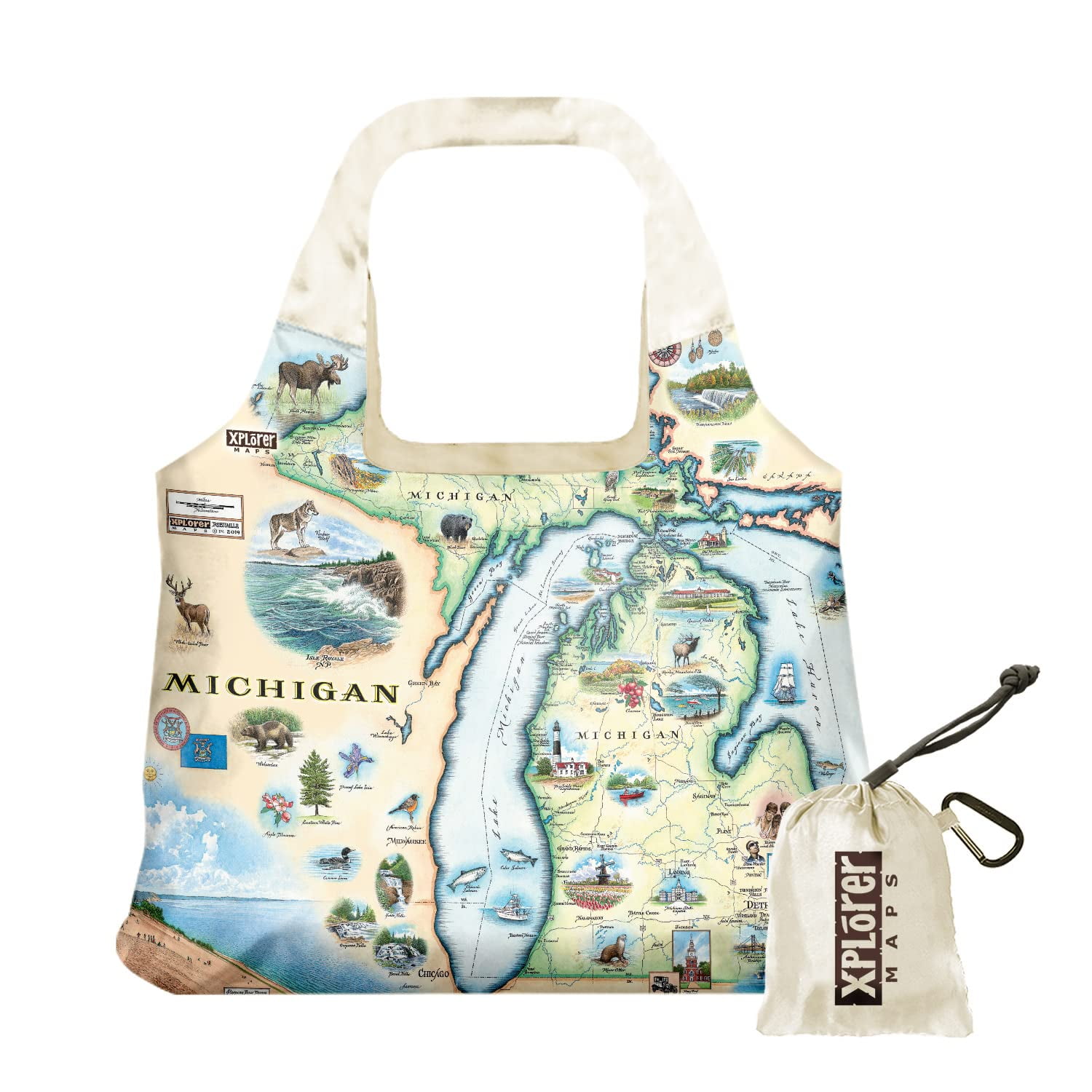 Xplorer Maps Michigan State Map Pouch Tote with Handles - Grocery ...