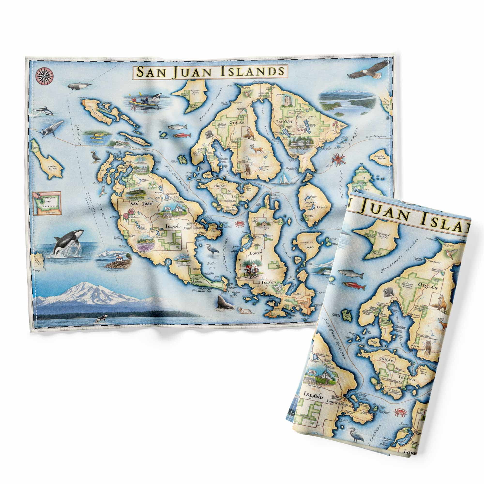 Xplorer Maps San Juan Islands Map Decorative Flour Sack Kitchen Tea ...