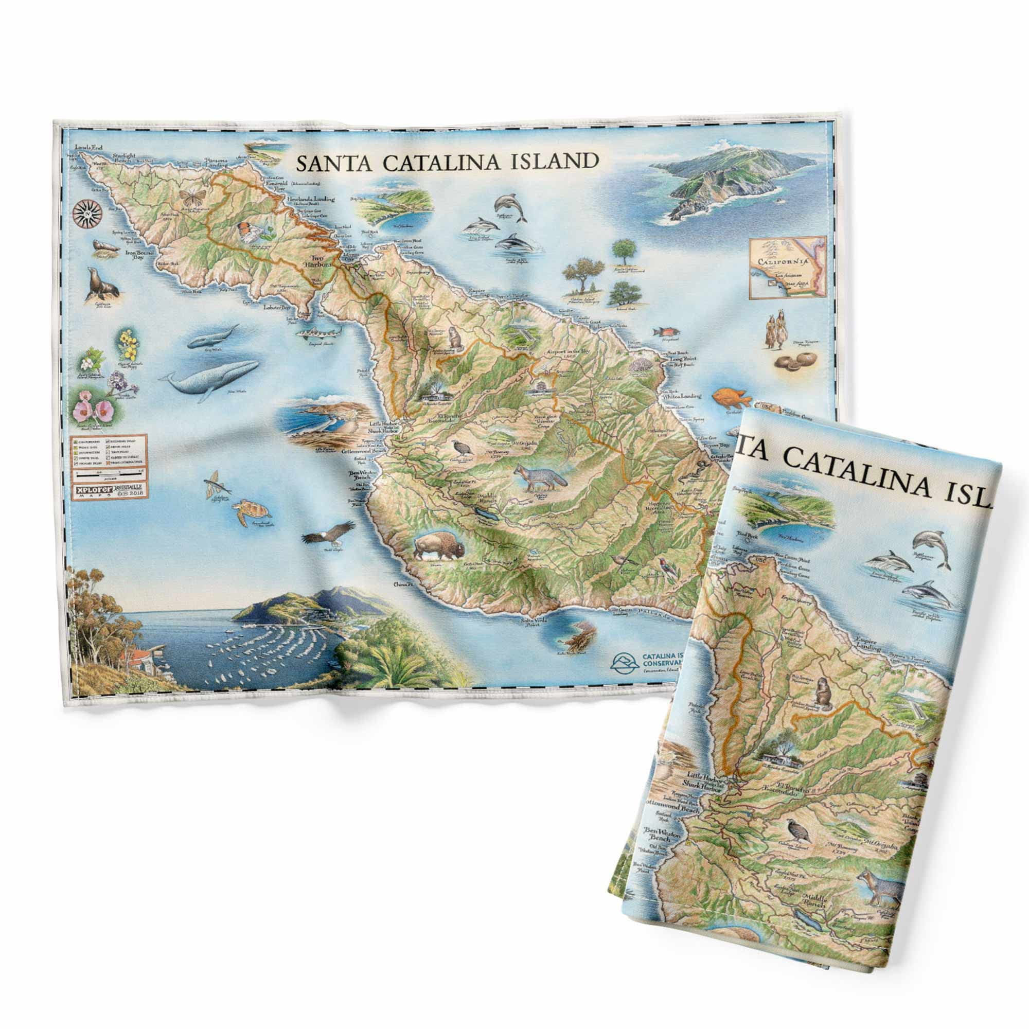 Xplorer Maps Santa Catalina Island Map Decorative Flour Sack Kitchen ...