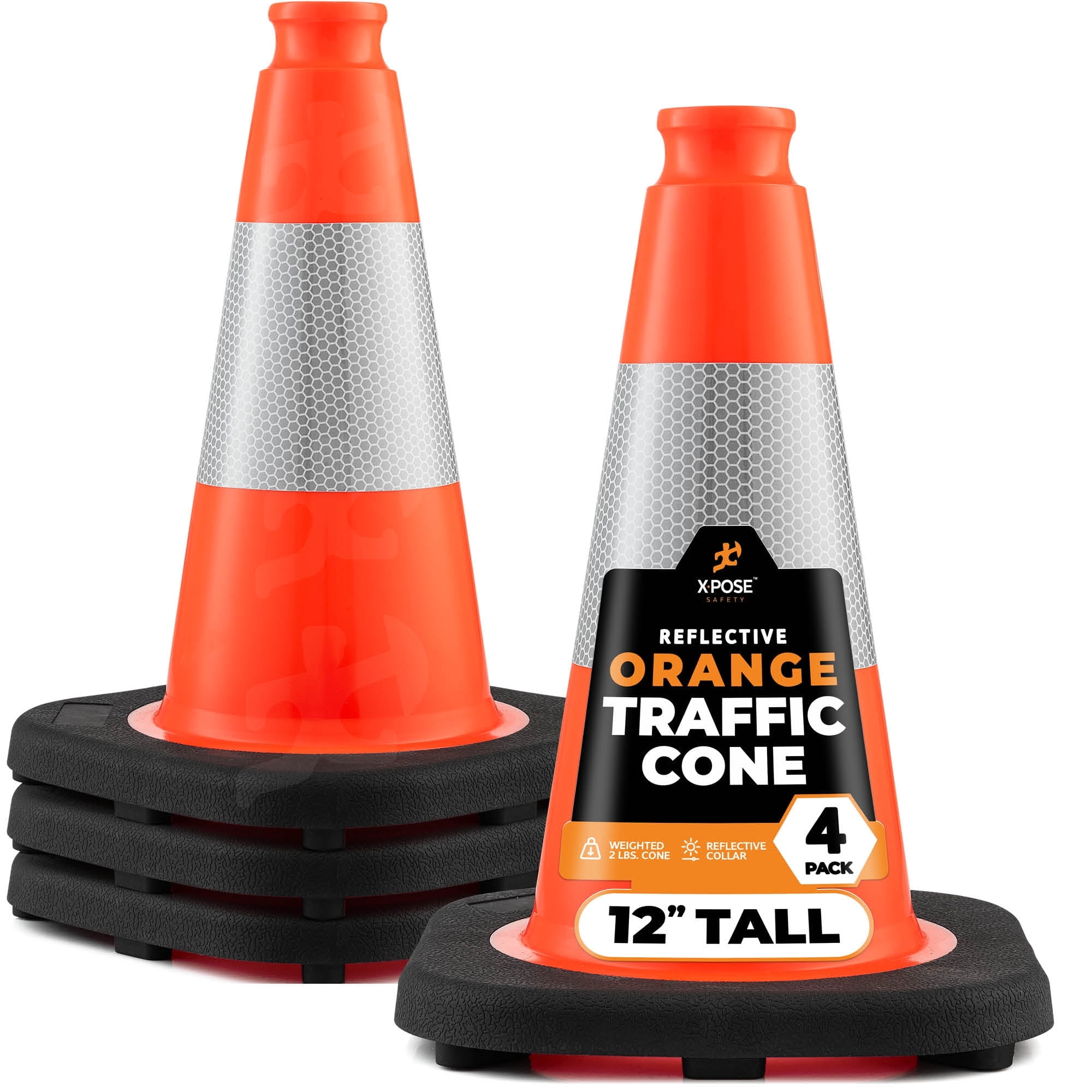 Xpose Safety 12 Inch Orange Traffic Cones with 4" Collar - Multipurpose ...