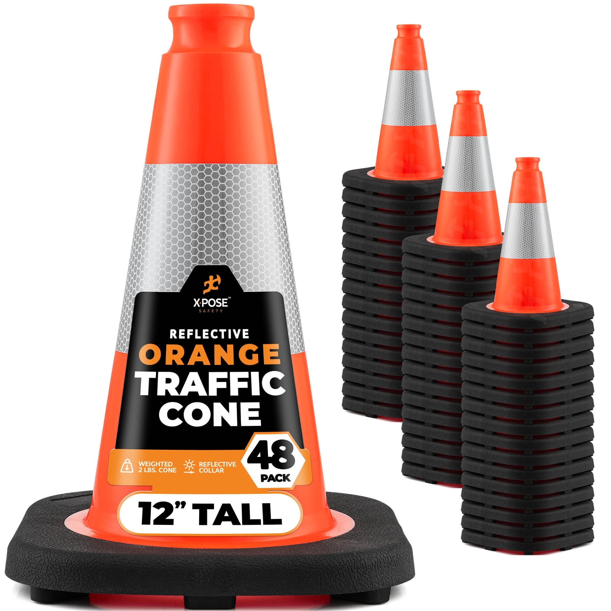Xpose Safety 12 Inch Orange Traffic Cones with 4" Collar - Multipurpose ...