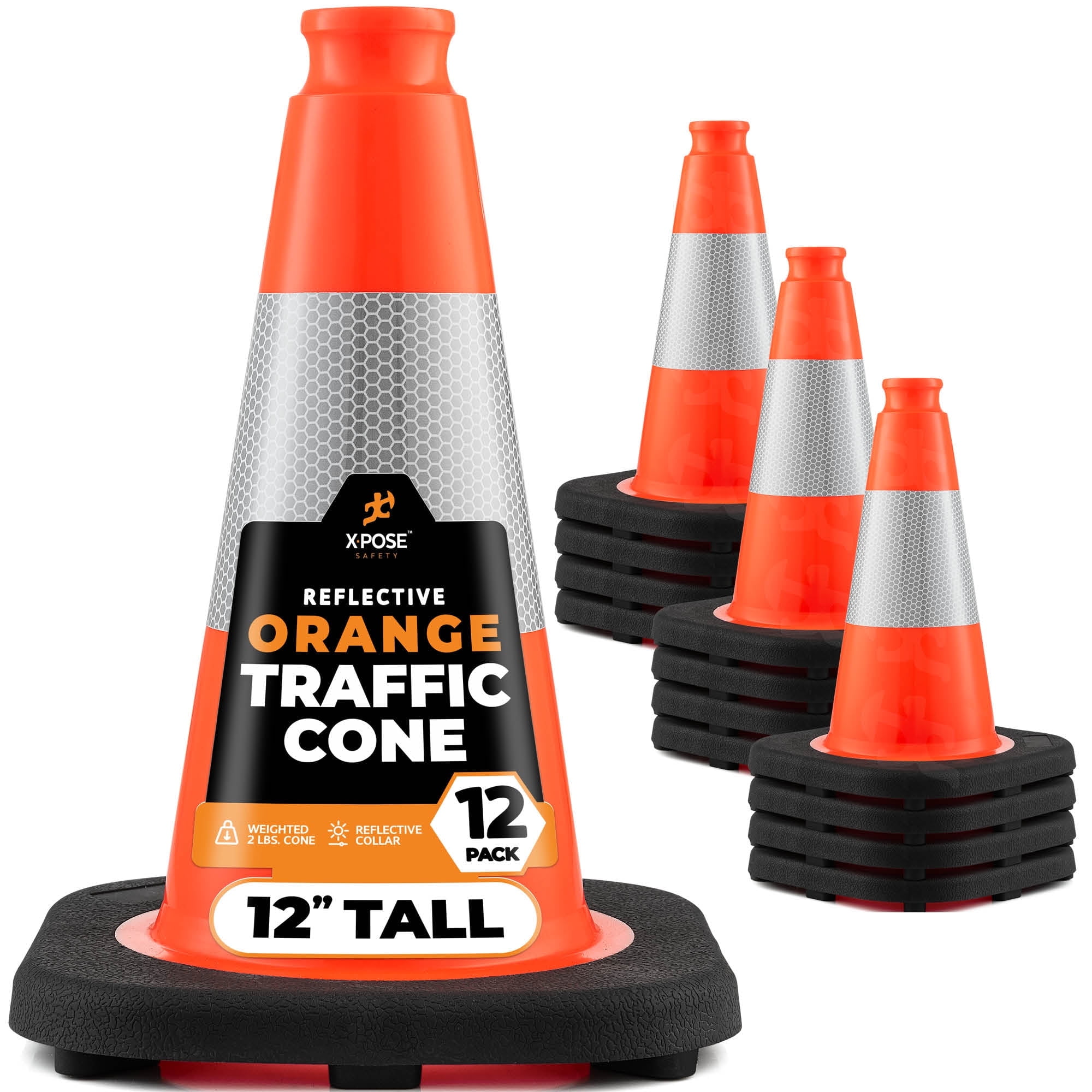 Xpose Safety 12 Inch Orange Traffic Cones with 4" Collar - Multipurpose ...