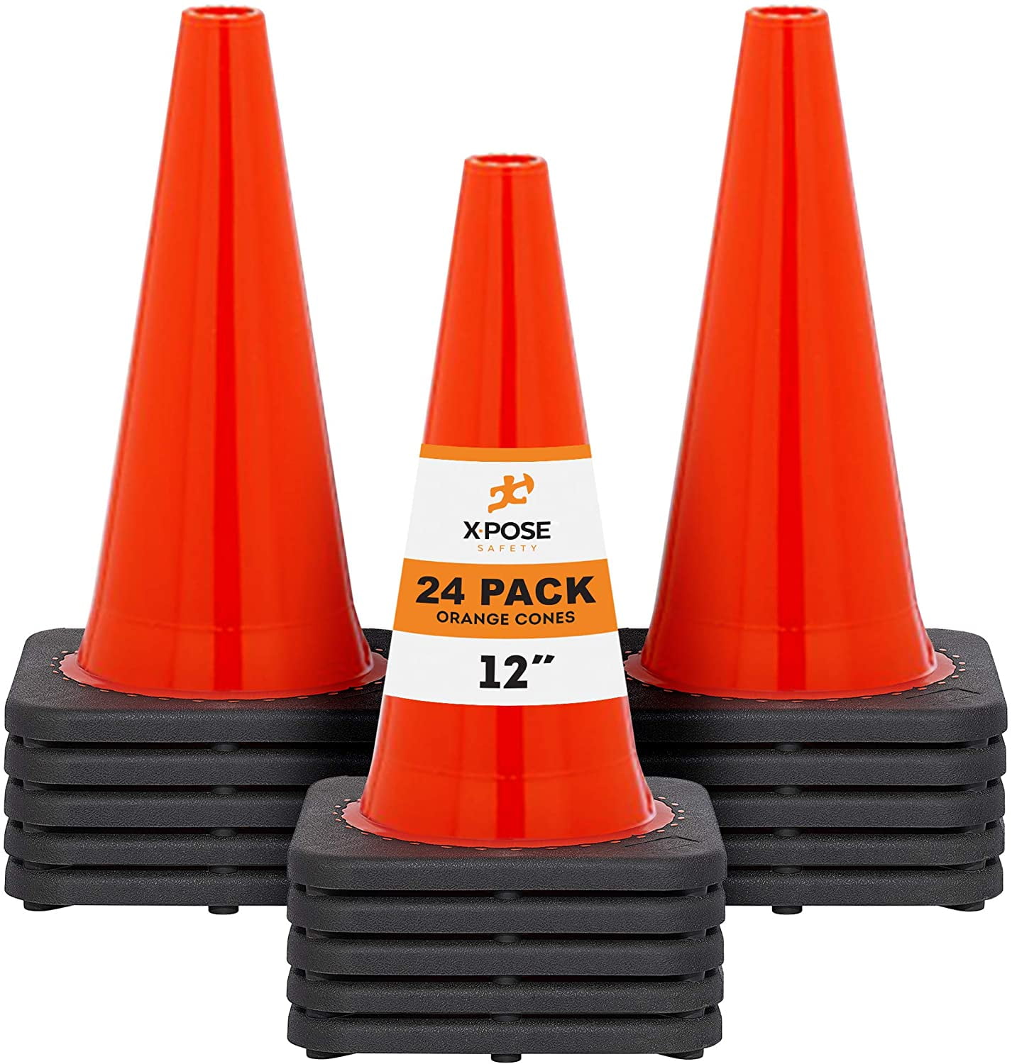 Xpose Safety 12 Inch Orange Traffic Cones - Multipurpose PVC Plastic ...