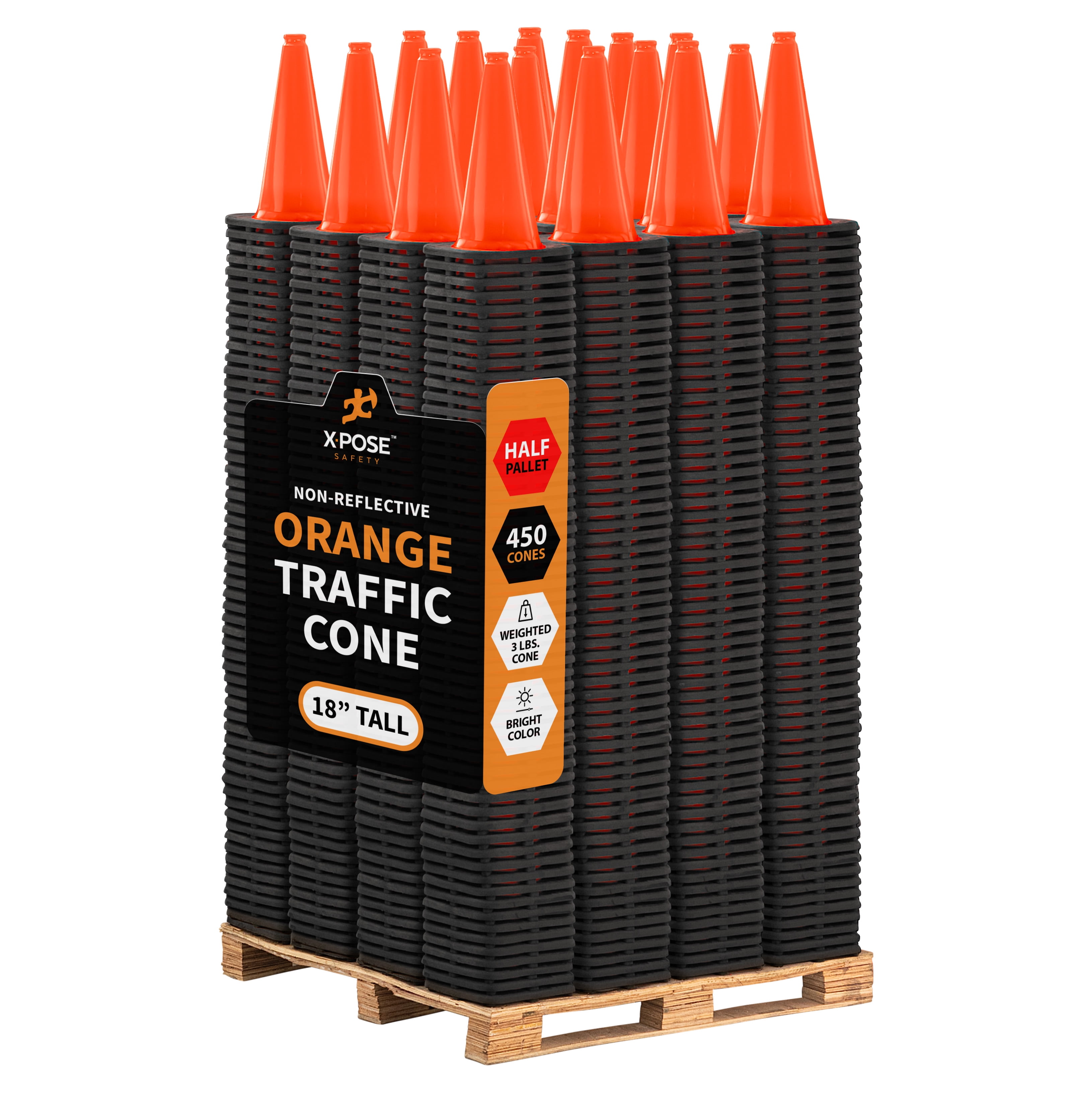 Xpose Safety 18 Inch Orange Traffic Cones, 450-Pack - Multipurpose PVC ...