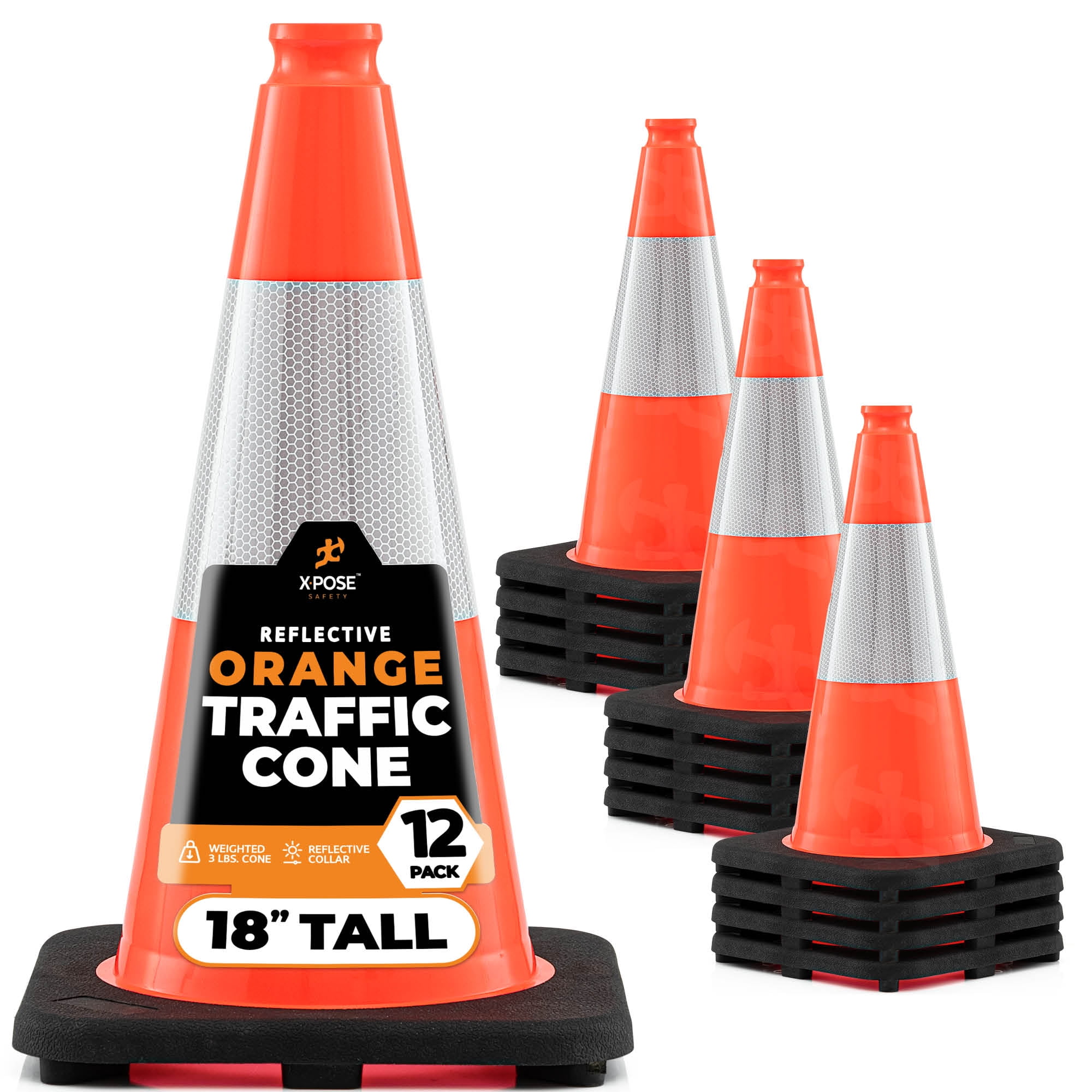 Xpose Safety 18 Inch Orange Traffic Cones with 6" Collar, Multipurpose ...