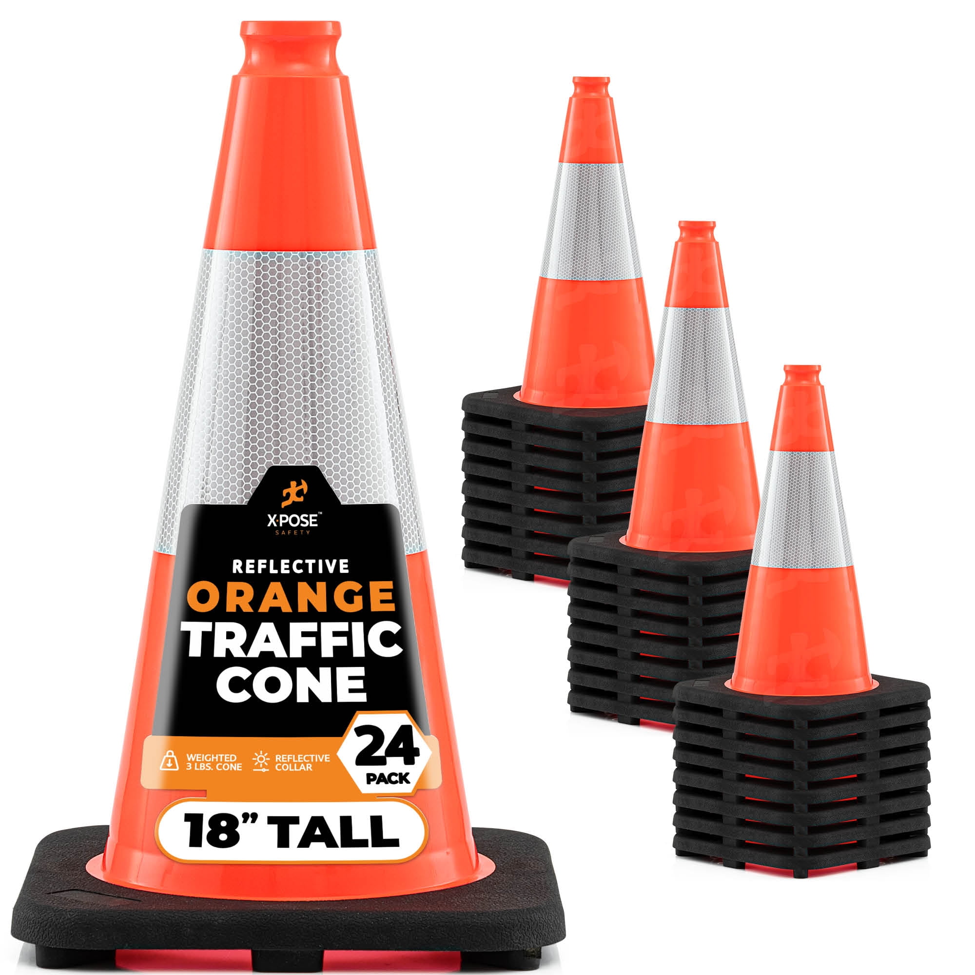 Xpose Safety 18 Inch Orange Traffic Cones with 6" Collar, Multipurpose ...