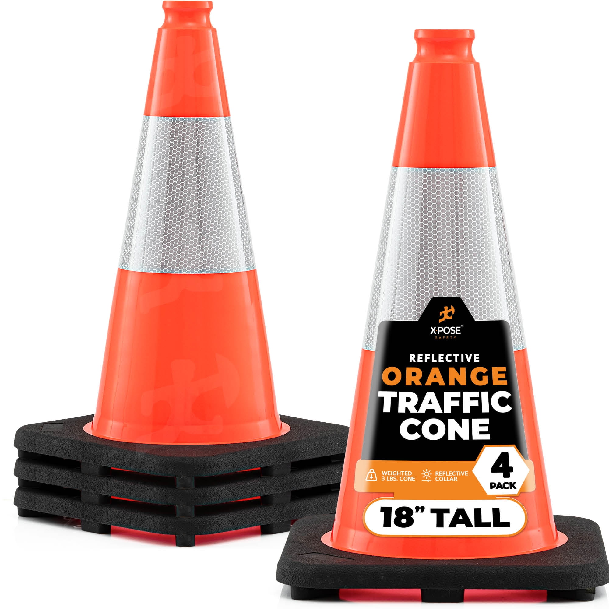 Xpose Safety 18 Inch Orange Traffic Cones with 6" Collar, Multipurpose ...