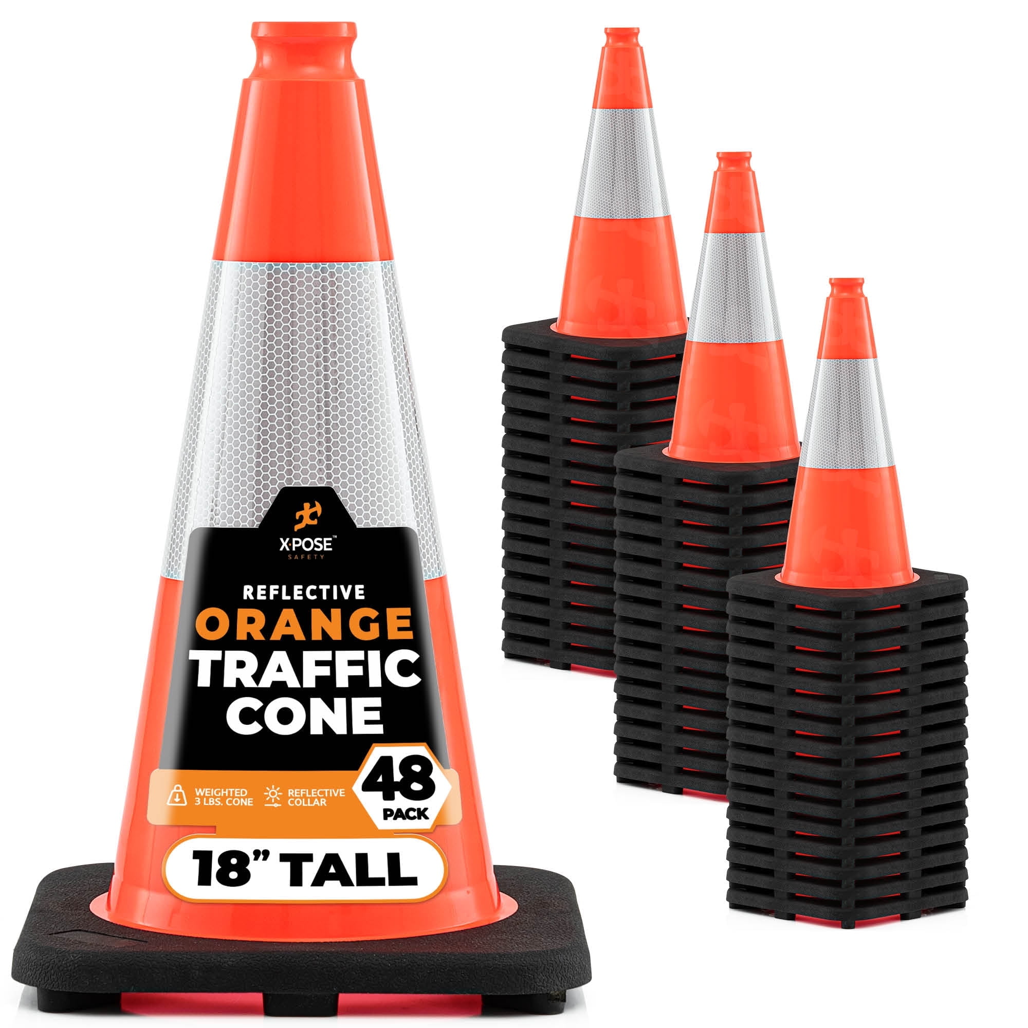 Xpose Safety 18 Inch Orange Traffic Cones with 6" Collar - Multipurpose ...