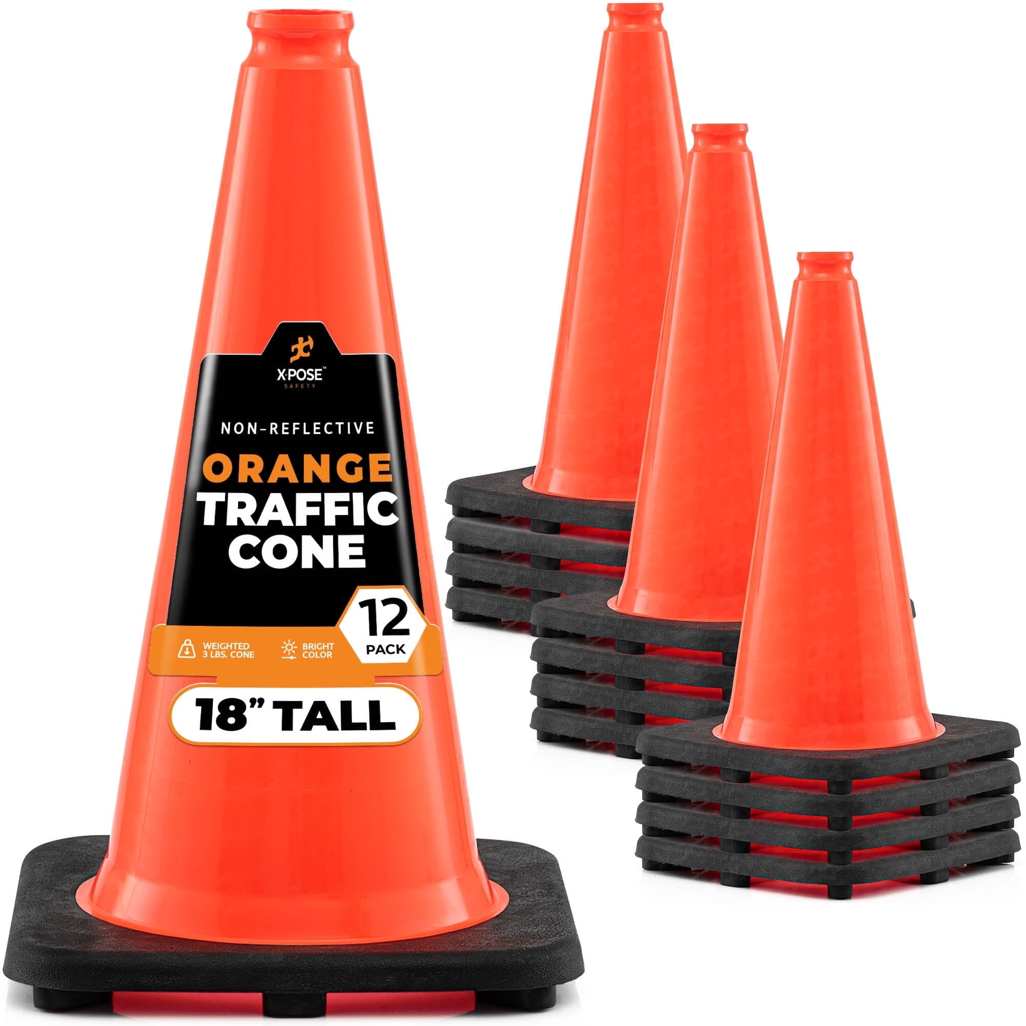 Xpose Safety 18 Inch Orange Traffic Cones, Multipurpose PVC Plastic ...