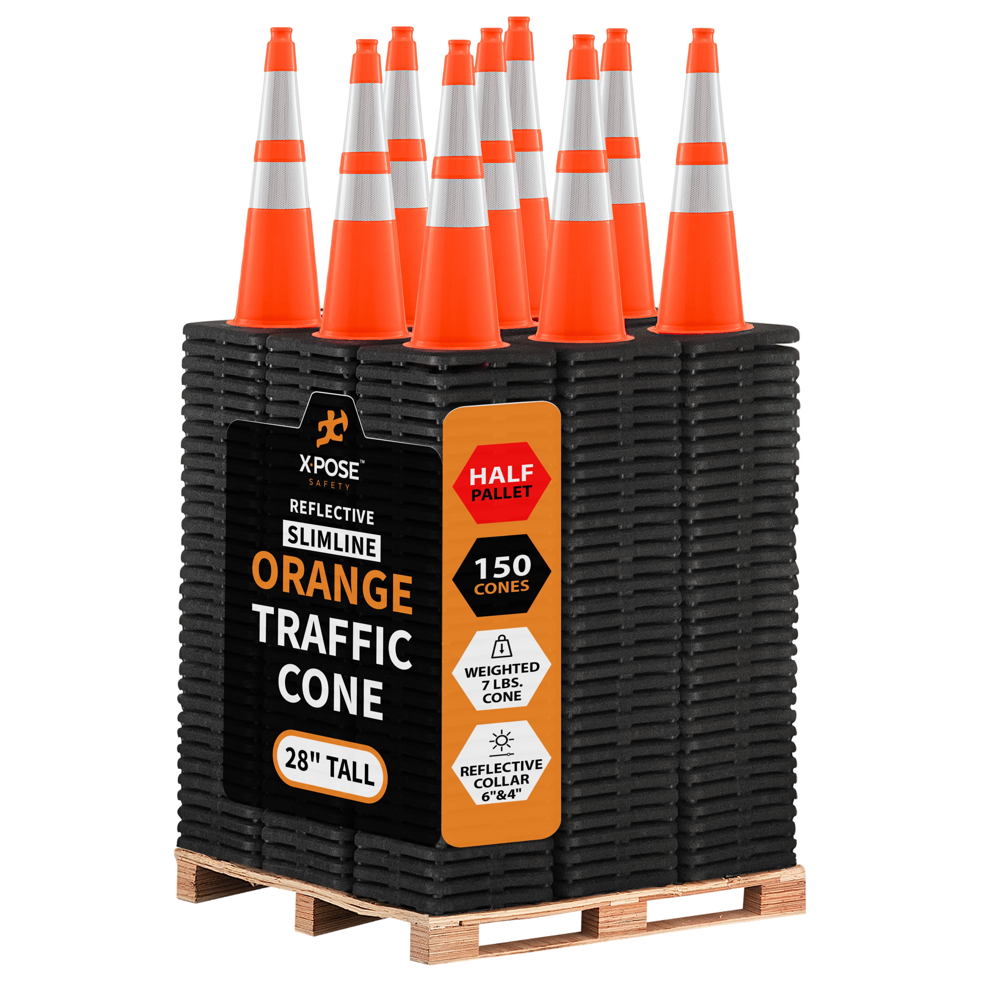 Xpose Safety 28 Inch Orange Slim Line Traffic Cones with 6" & 4 ...