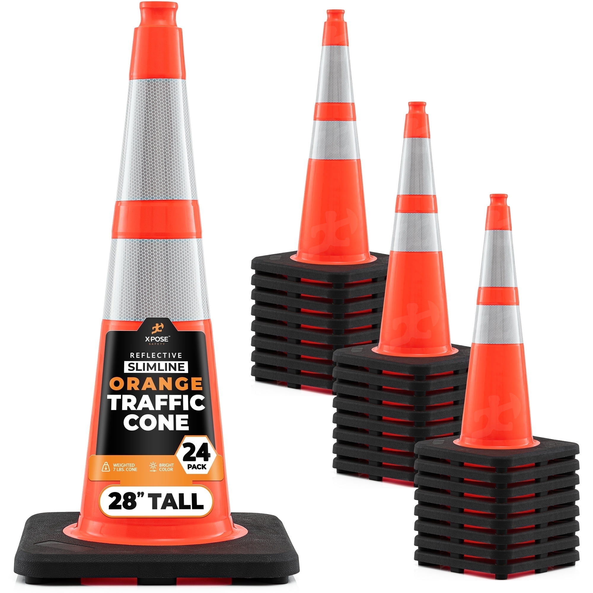 Xpose Safety 28 Inch Orange Slim Line Traffic Cones with 6" & 4 ...