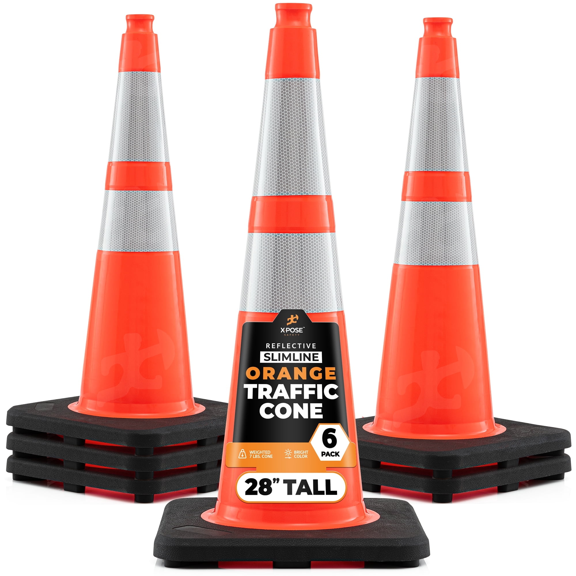 Xpose Safety 28 Inch Orange Slim Line Traffic Cones with 6" & 4 ...